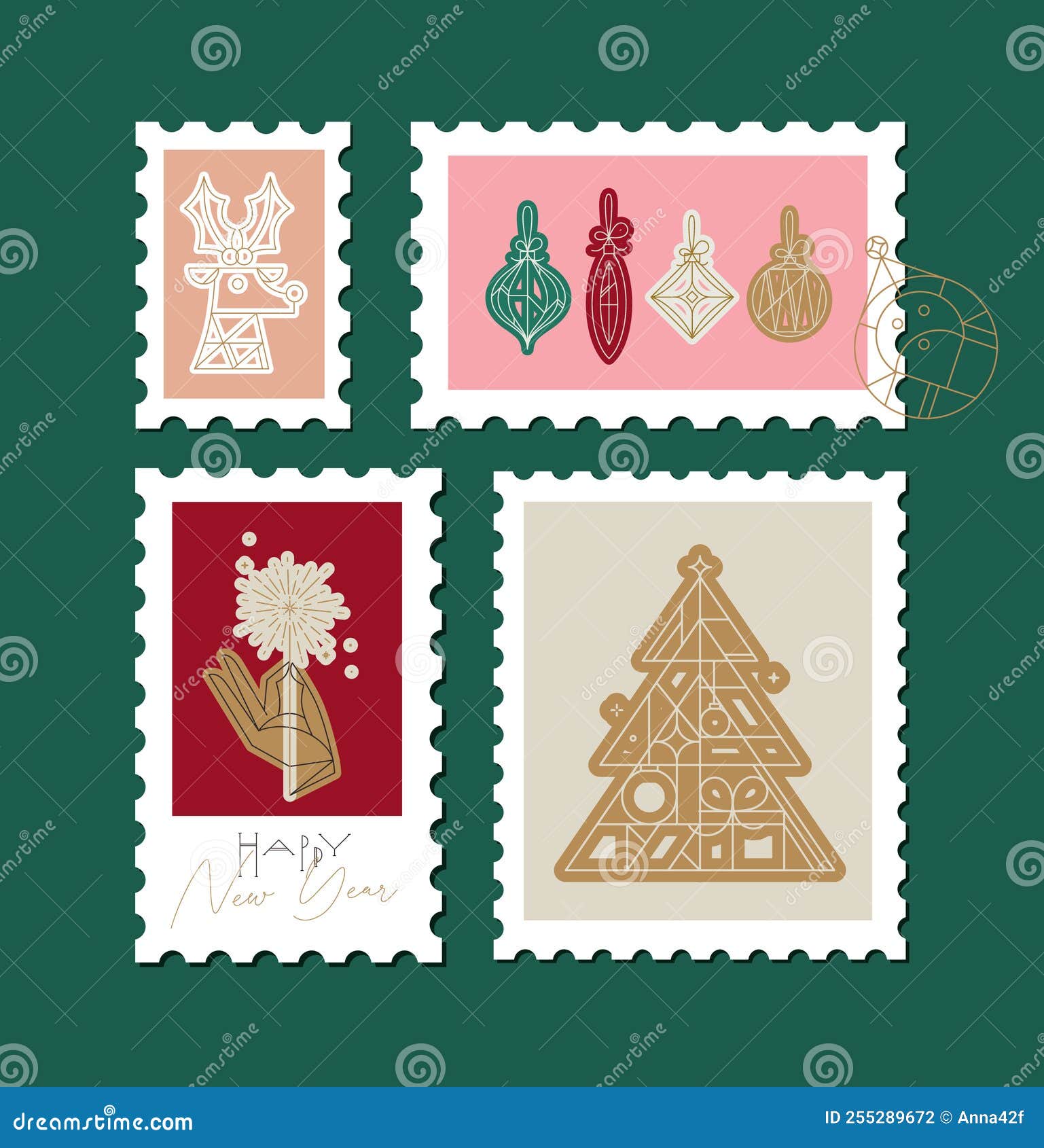 Christmas Modern Art Deco Postage Stamp Stock Vector - Illustration of ...