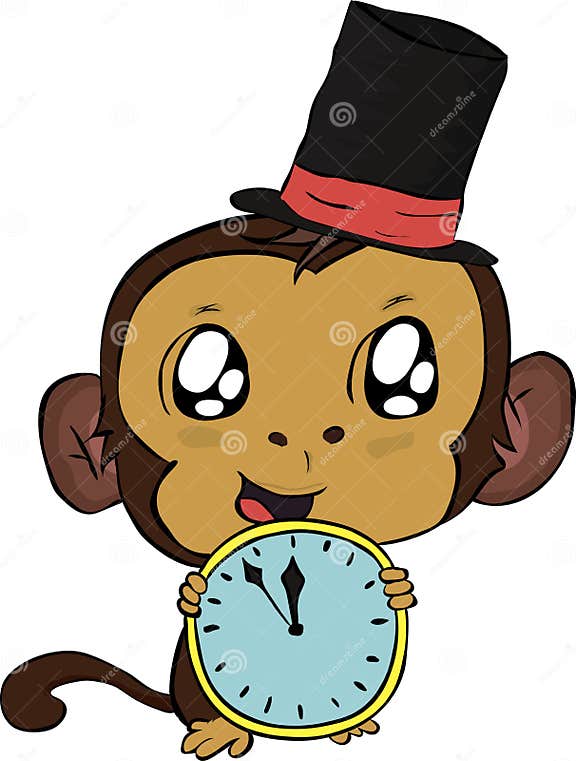 Christmas Monkey with Clock Stock Vector - Illustration of stars ...