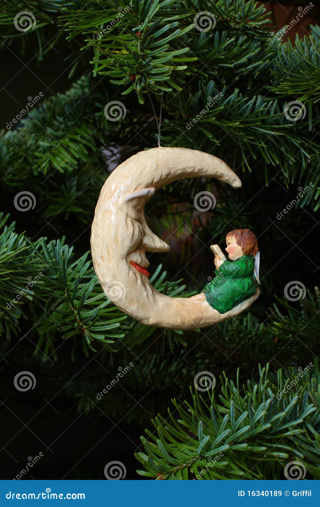 Christmas Moon and Angel Tree Ornament Stock Image - Image of quarter ...