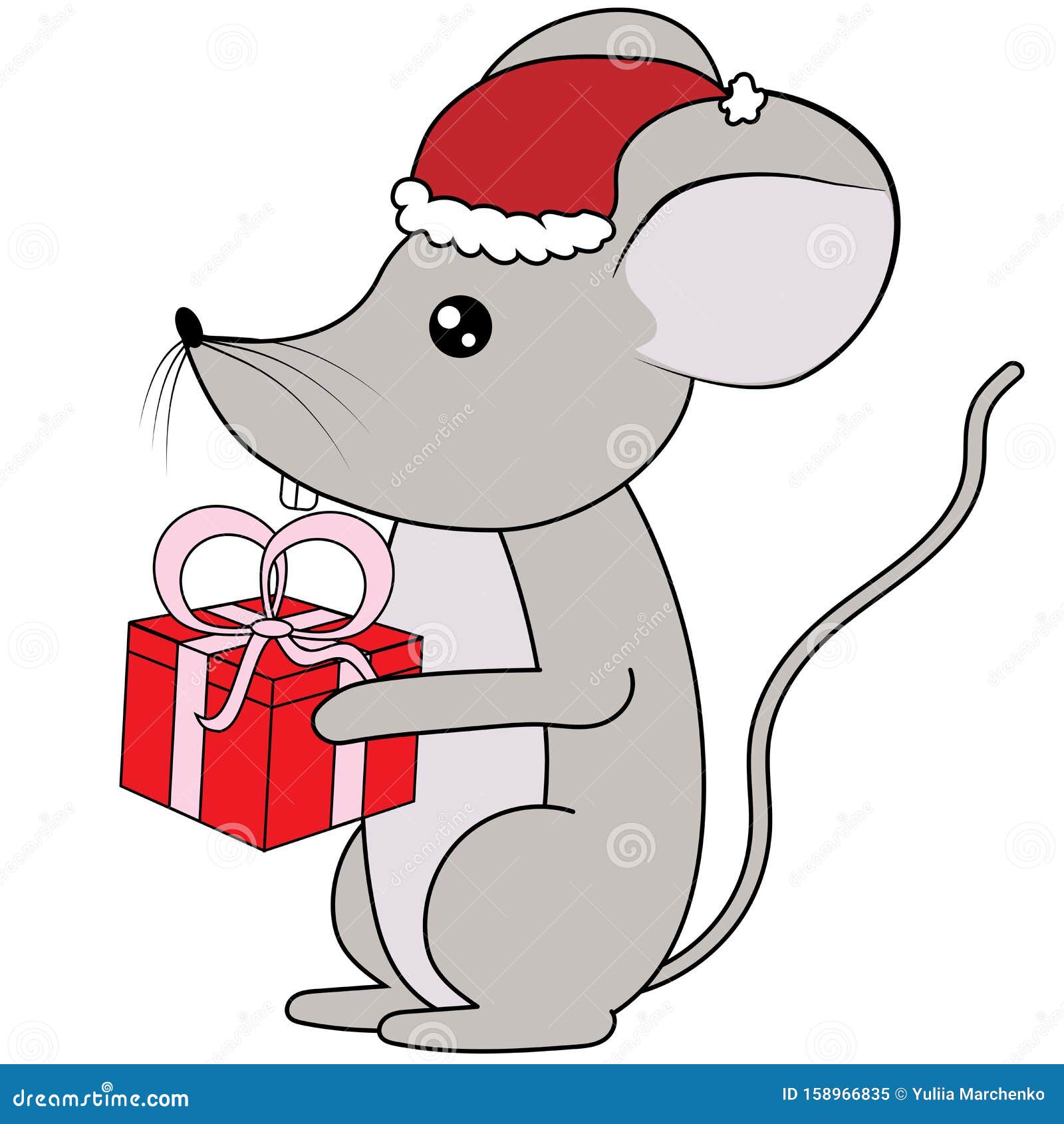 Christmas mouse with gift stock vector. Illustration of cartoon - 158966835
