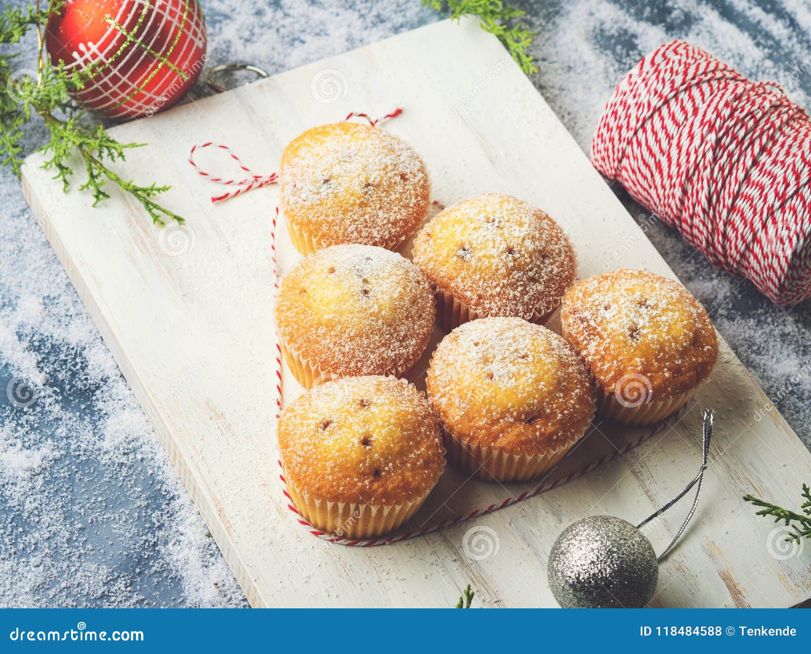 Christmas Muffin Tree, Icing Sugar. Holiday Baking Stock Photo - Image ...