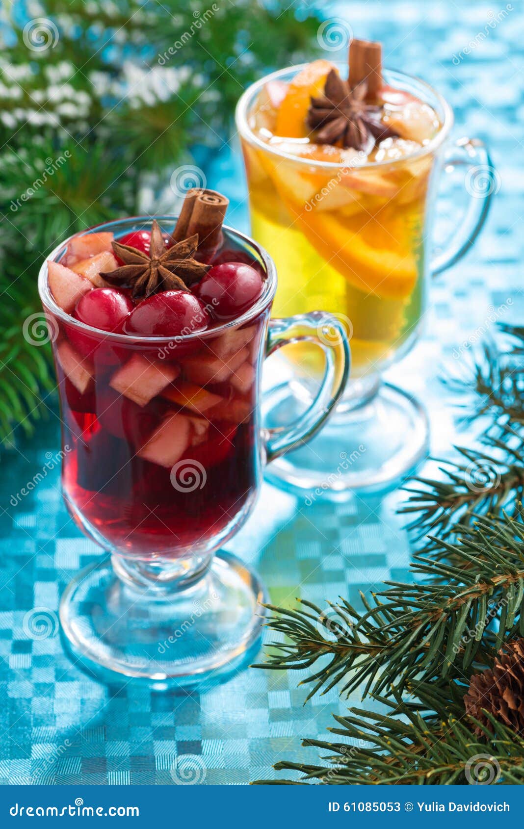 Christmas Mulled Wine and Apple Cider on a Blue Background Stock Image ...