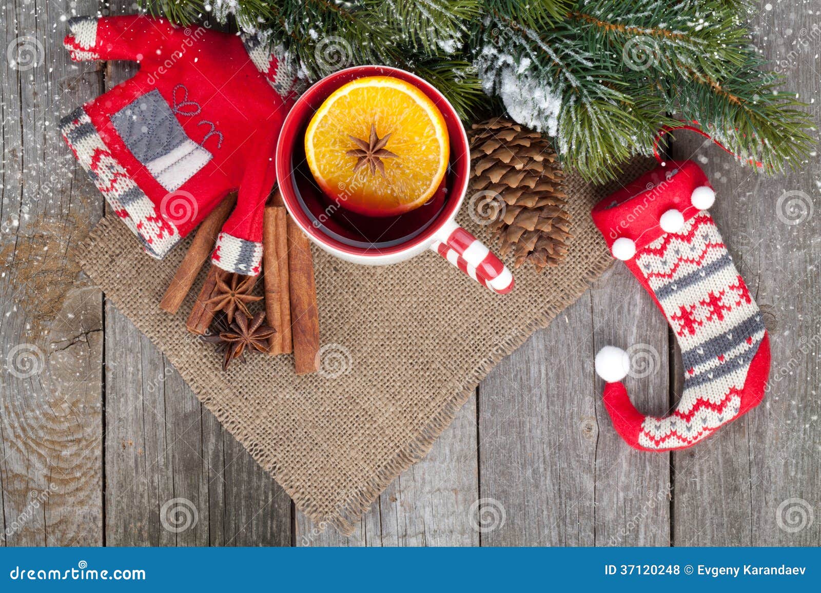 Christmas Mulled Wine with Fir Tree and Decor Stock Photo - Image of ...