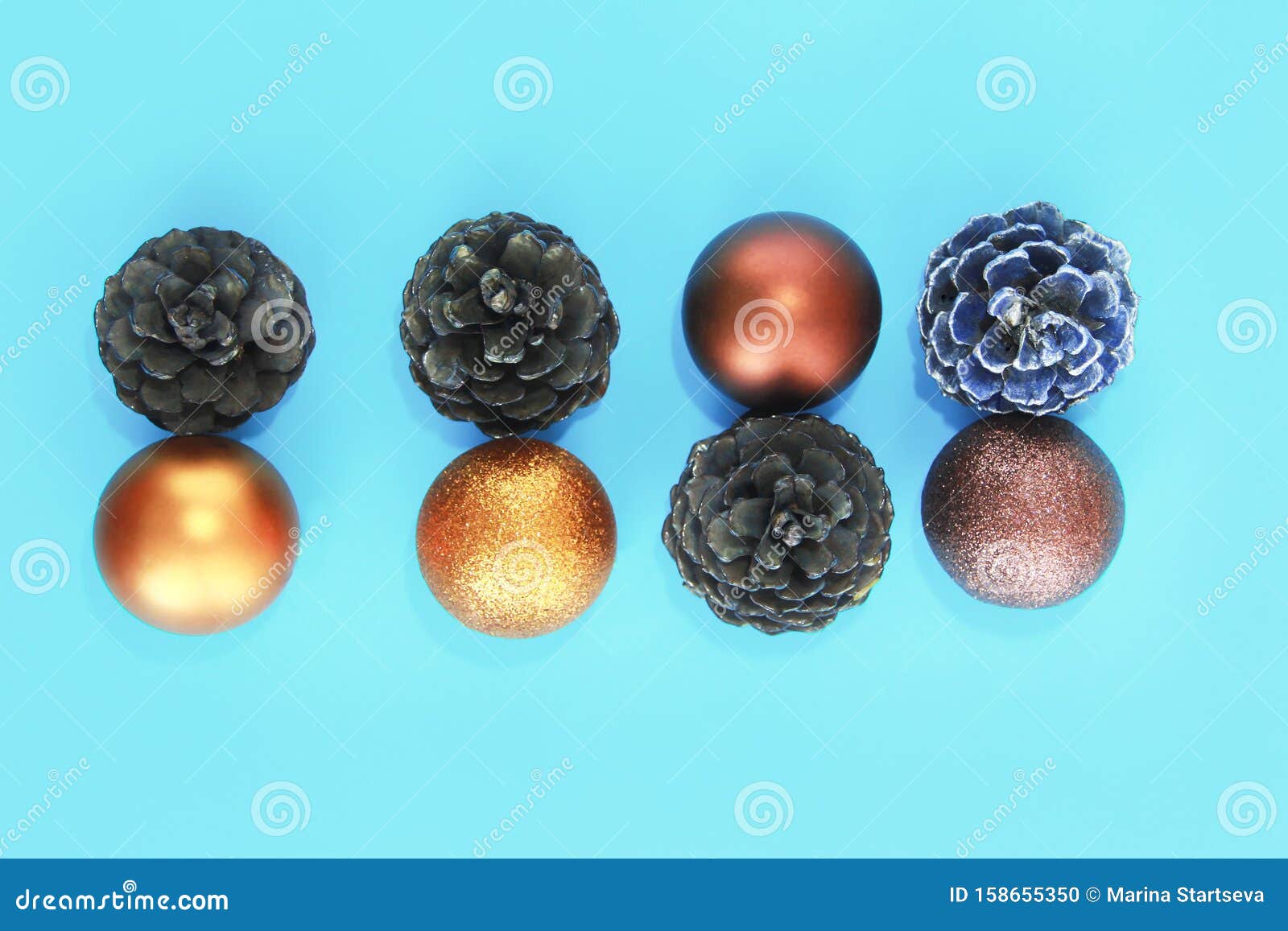 Christmas Multi-colored Tree Balls and Pine Decorative Cones Stock ...