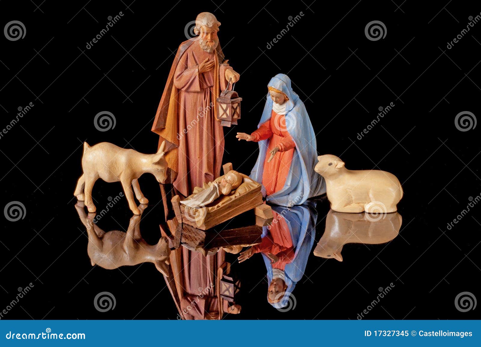 Christmas Nativity with Mary, Jesus, Joseph Stock Image - Image of goat ...
