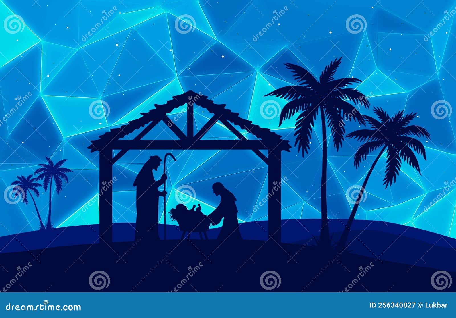 Christmas Nativity Scene on Blue Low-poly Background Stock Illustration ... Christmas Nativity Scene on Blue Low-poly Background Stock Illustration ...