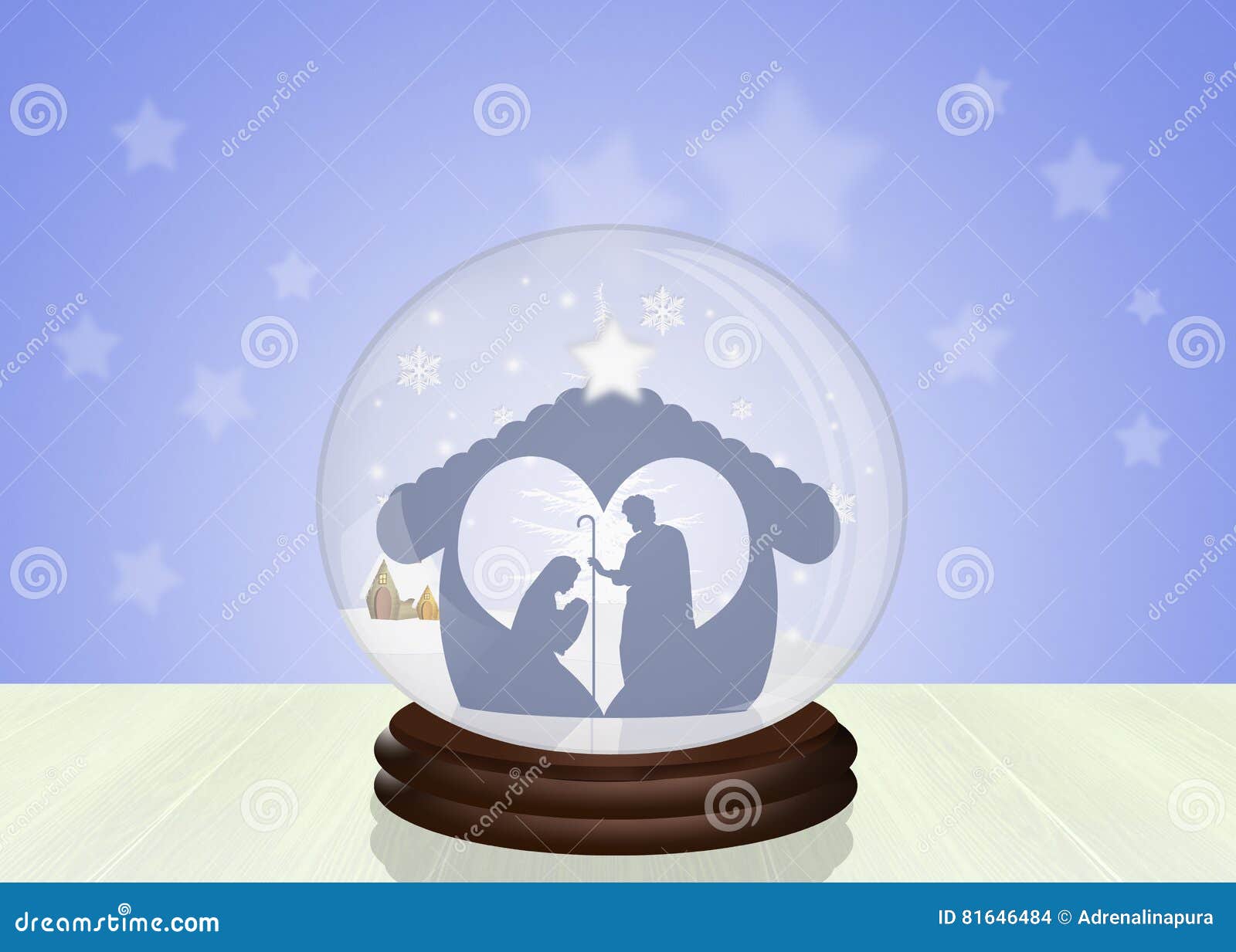 Christmas Nativity Scene in the Crystal Ball Stock Illustration ...