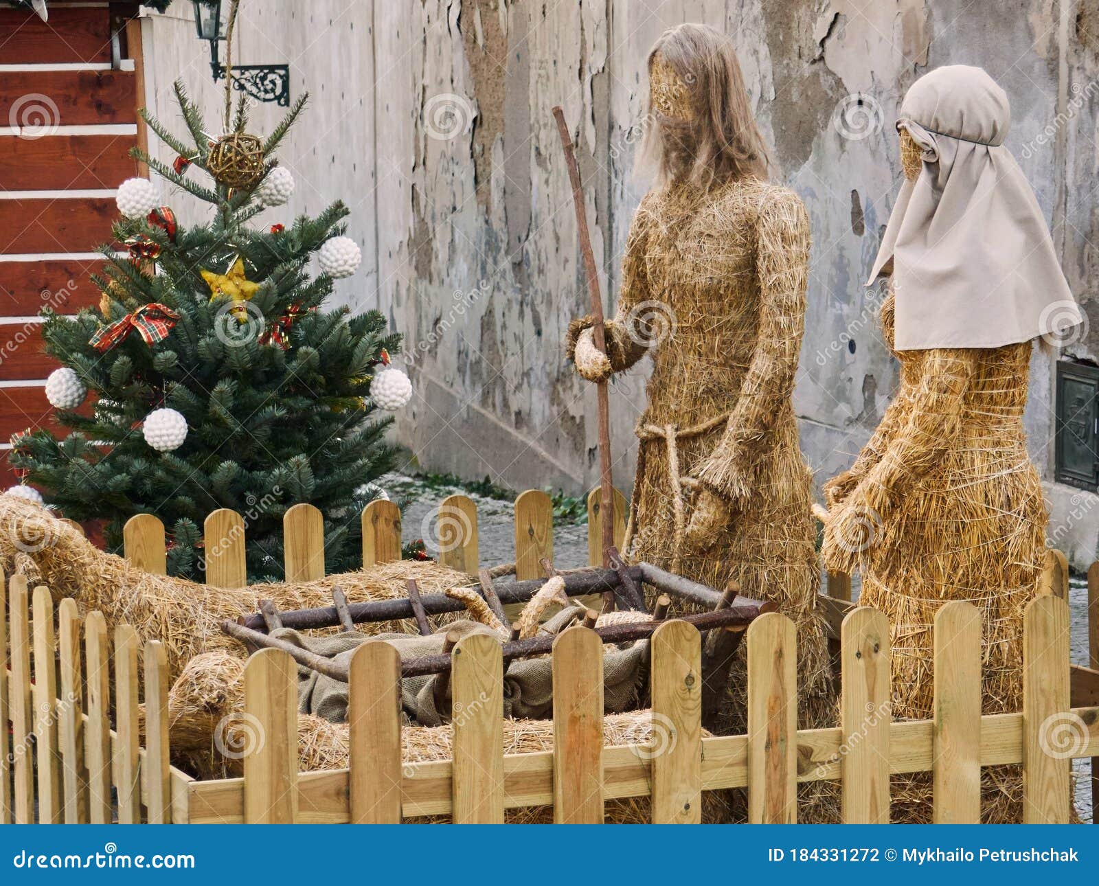 Christmas Nativity Scene with Figurines Made of Straw , Art Stock Photo ...