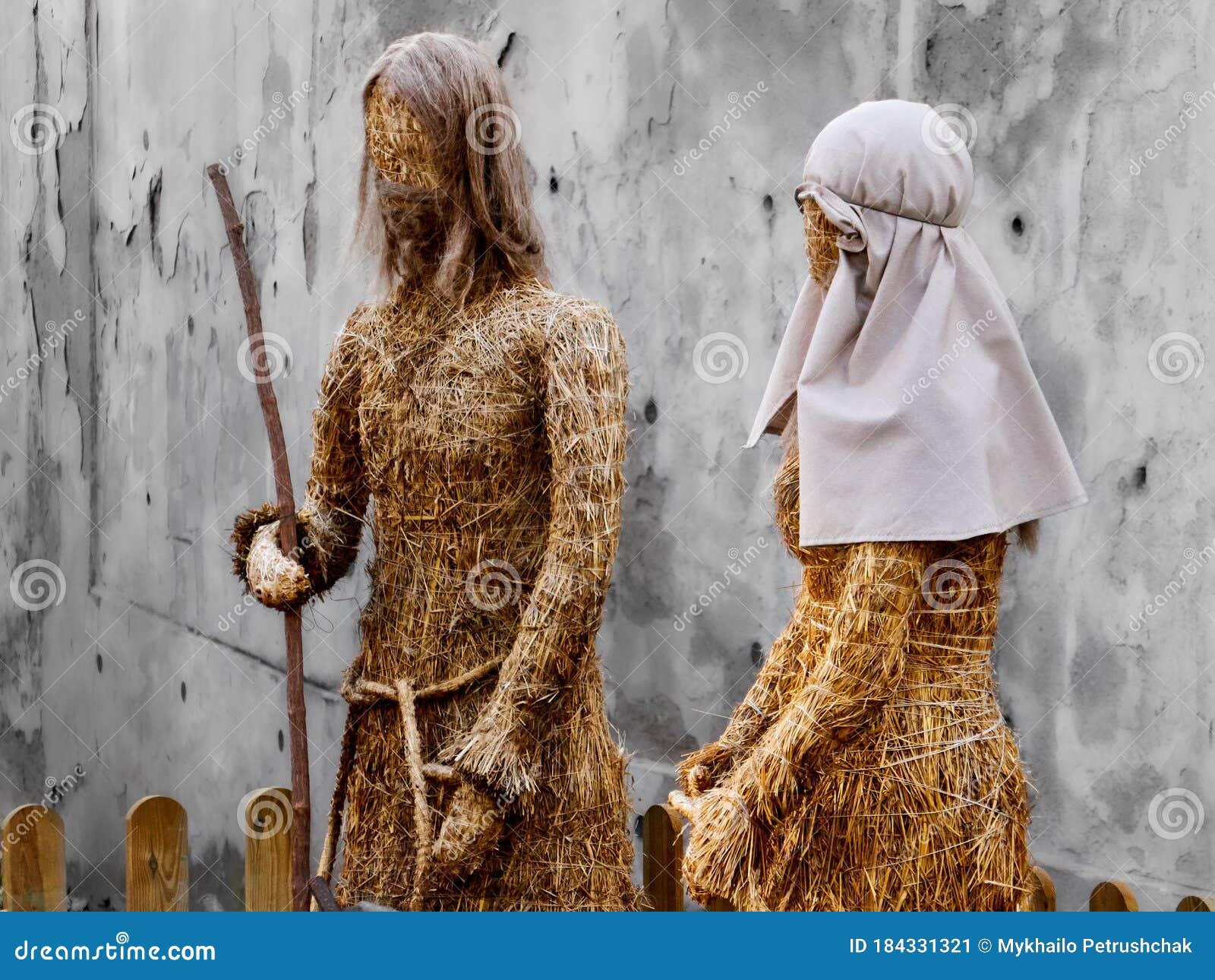 Christmas Nativity Scene with Figurines Made of Straw , Art Stock Image ...