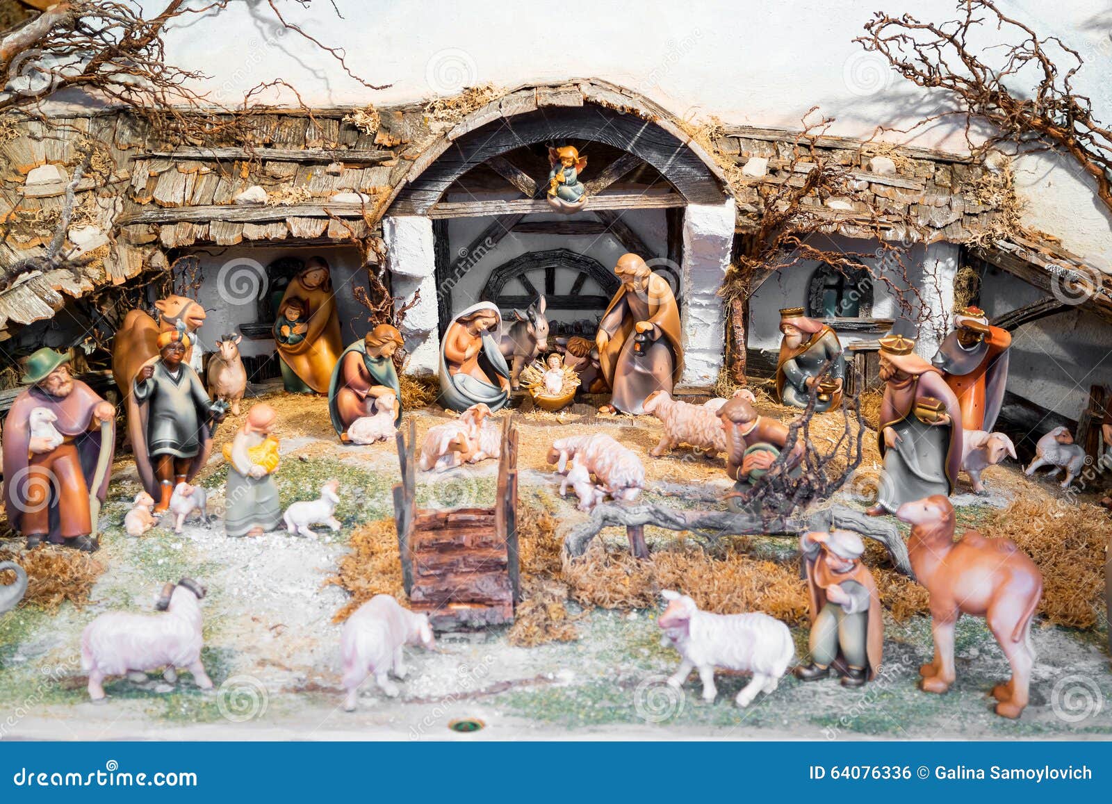 Christmas nativity scene stock photo. Image of angel - 64076336