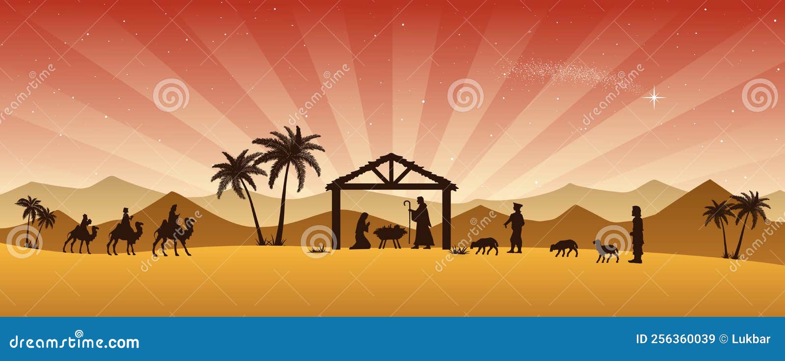 Christmas Nativity Scene in the Desert Greeting Card Background. Stock ...