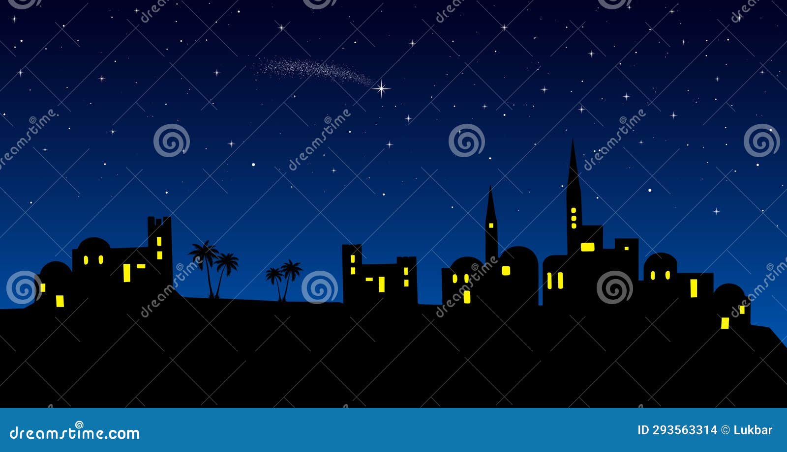 Christmas Nativity Scene: Bethlehem City Skyline in the Desert at Night ...