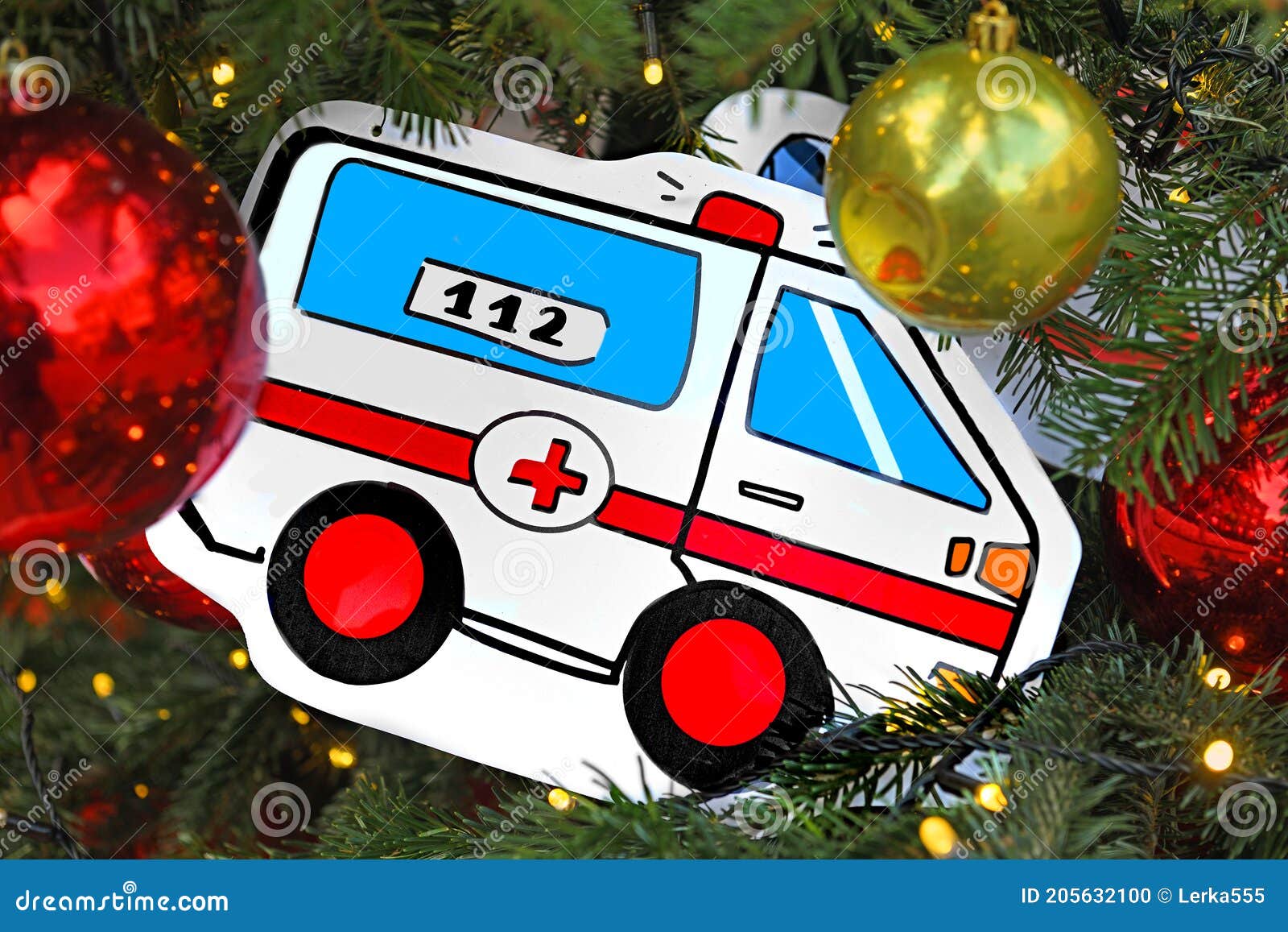 Christmas and New Year 2020/2021. Ambulance on Christmas Green Tree ...