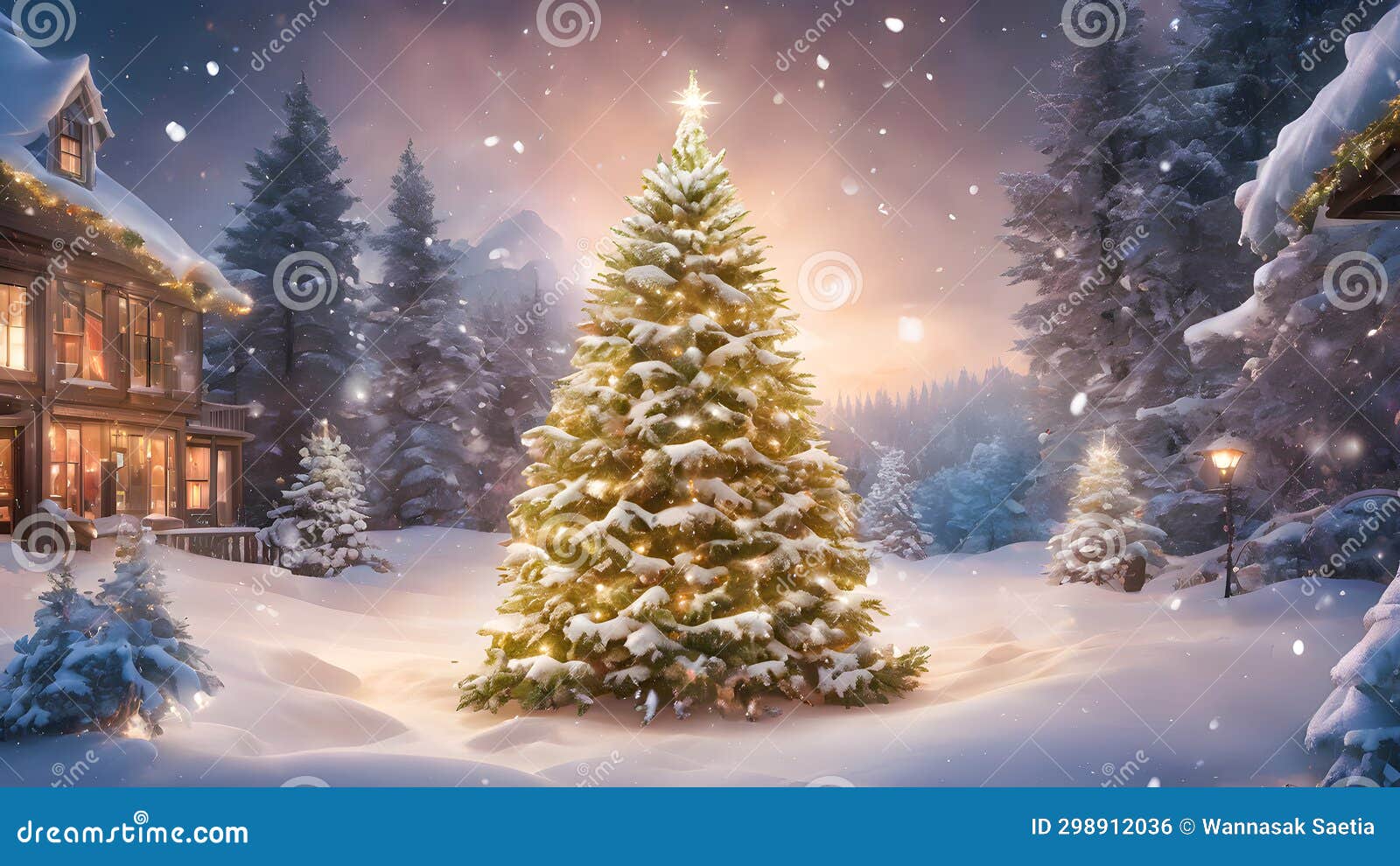 Christmas Tree in the Snowy Forest Stock Illustration - Illustration of ...