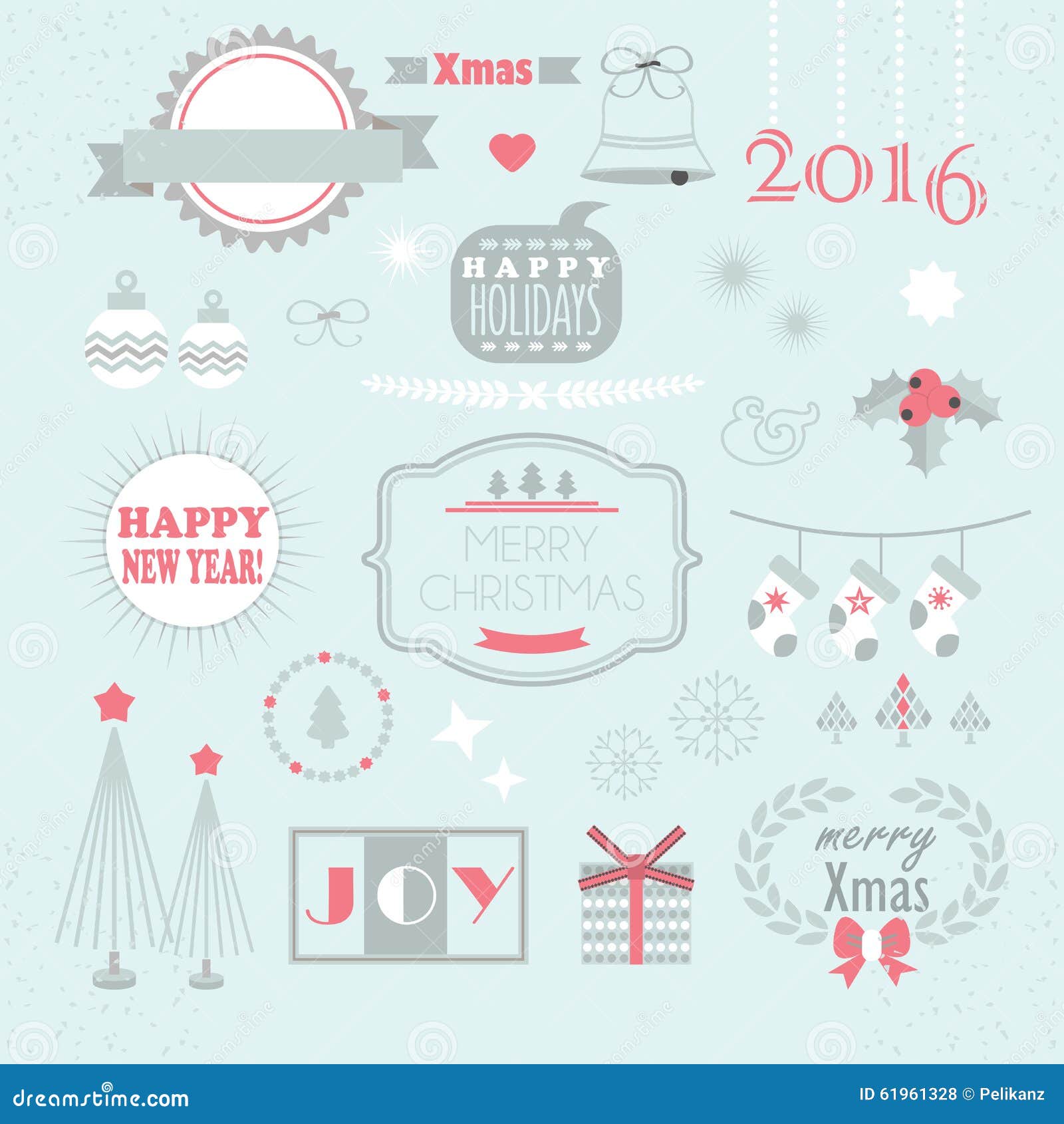 Christmas and New Year Design Elements Set Stock Vector - Illustration ...