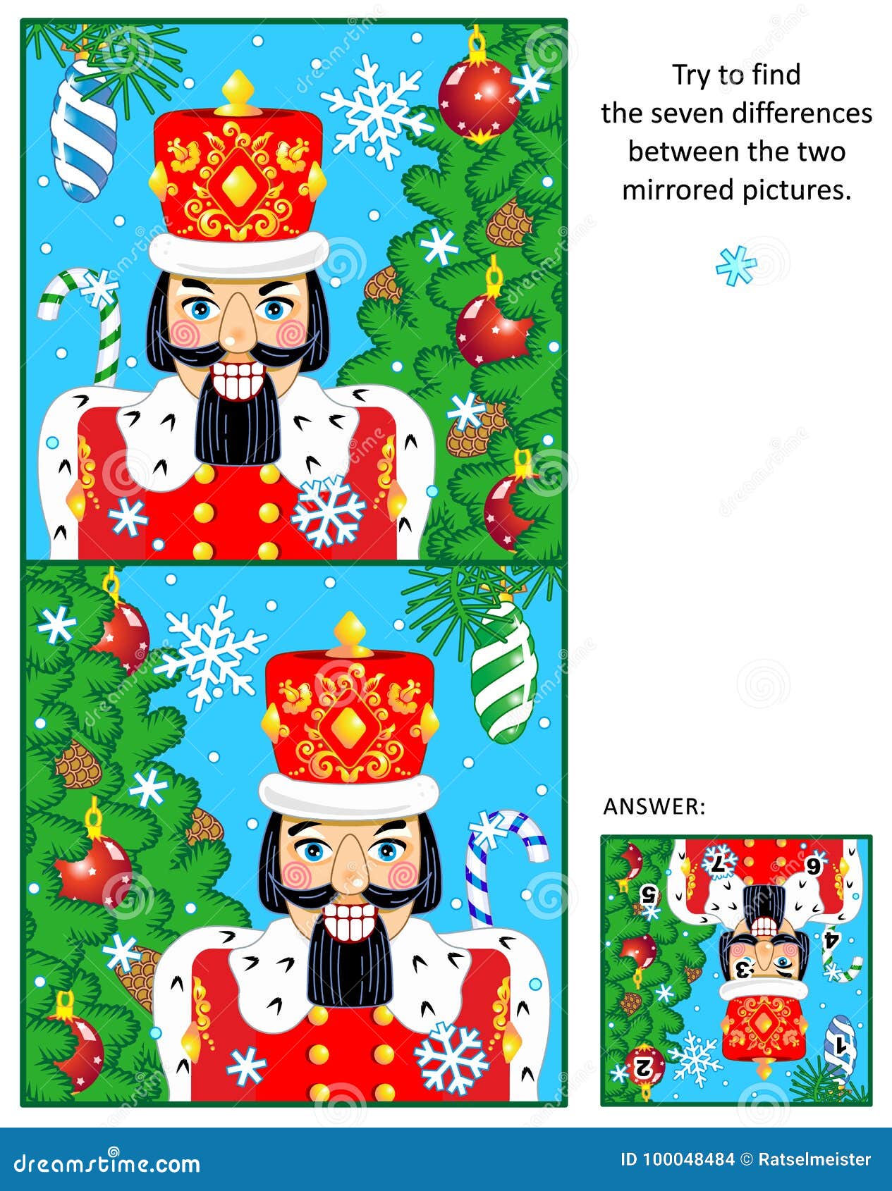 Christmas Or New Year Find The Differences Picture Puzzle With