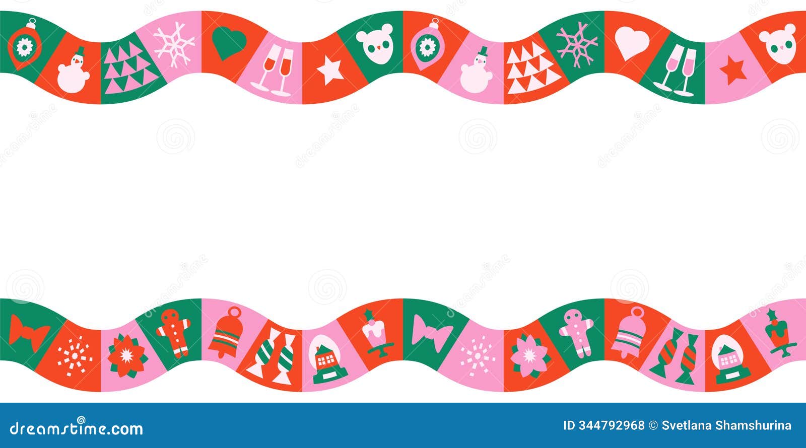 Christmas and New Year Seamless Border in Mosaic Style. Horizontal ...
