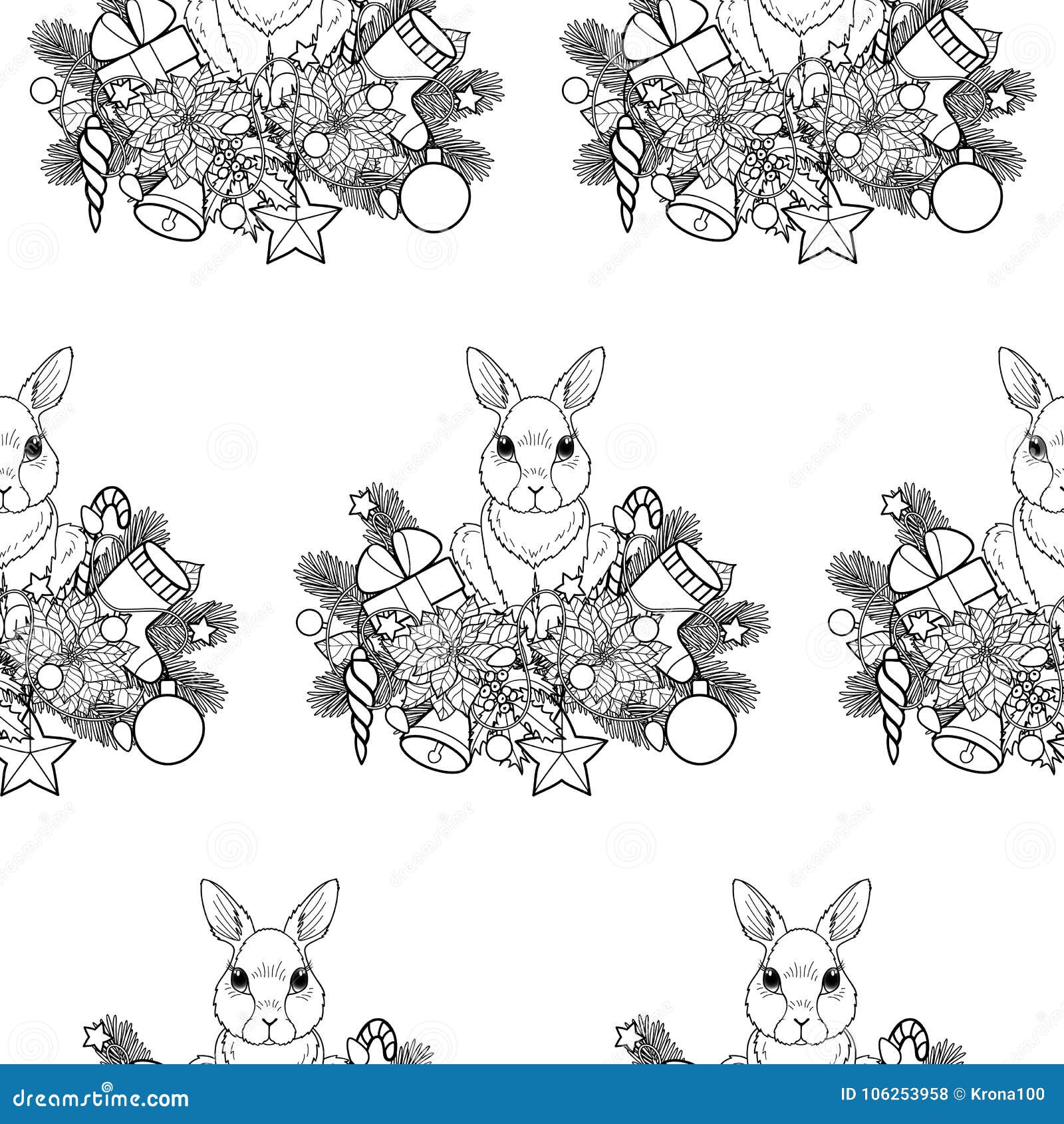 Christmas and New Year Seamless Pattern with Rabbit Stock Vector ...