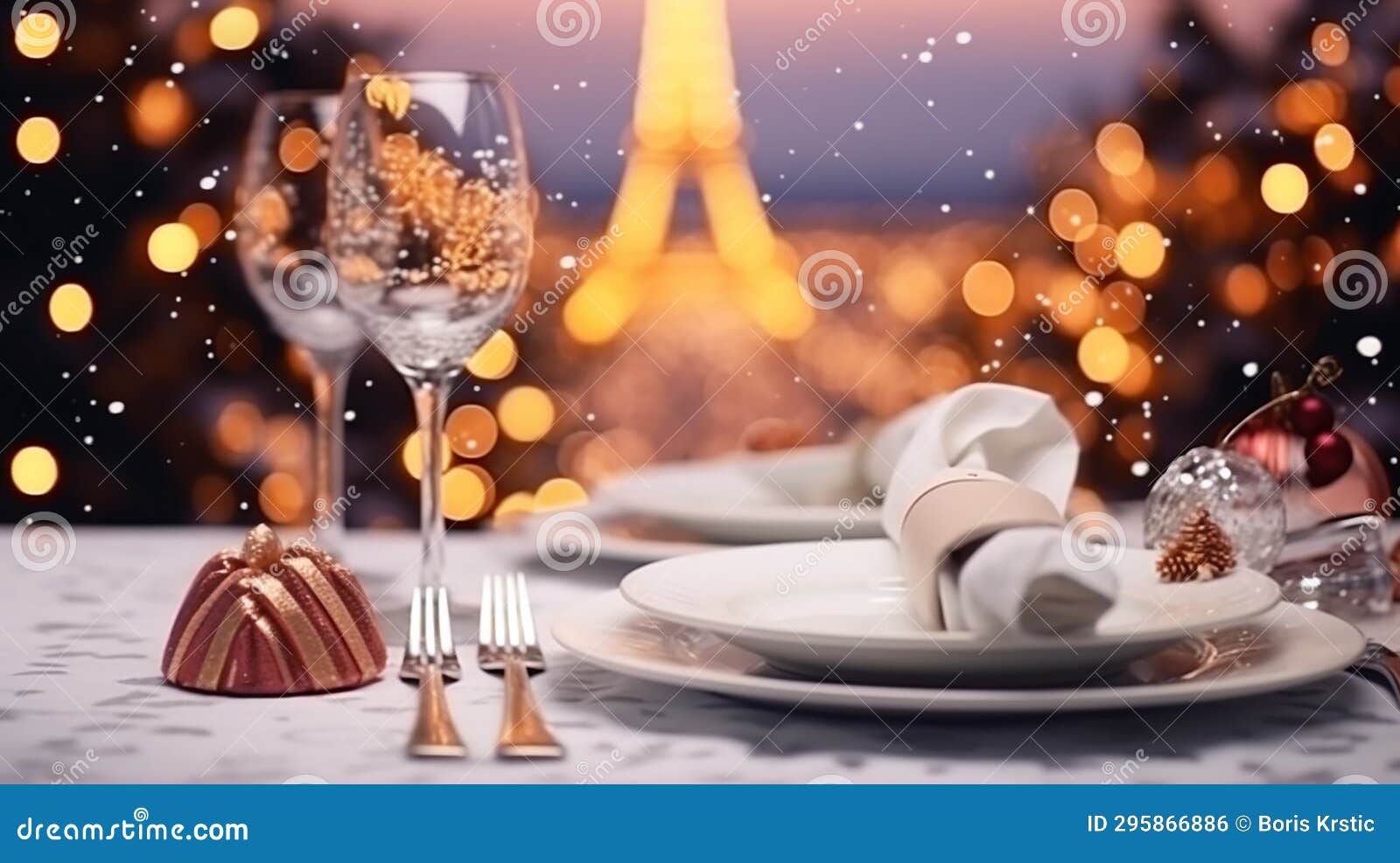 Christmas and New Year Table Setup Stock Photo - Image of city ...