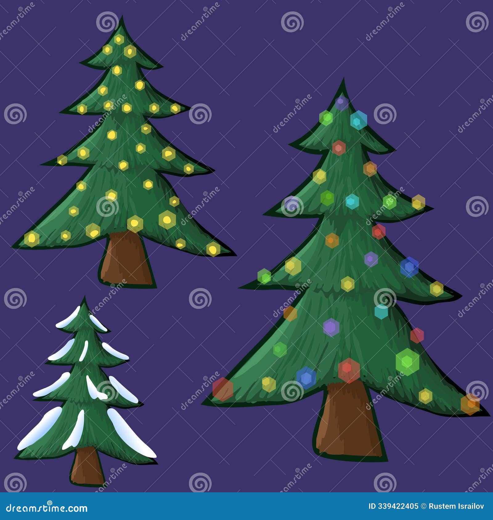 Christmas and New Year Trees in Several Variations on a Transparent ...