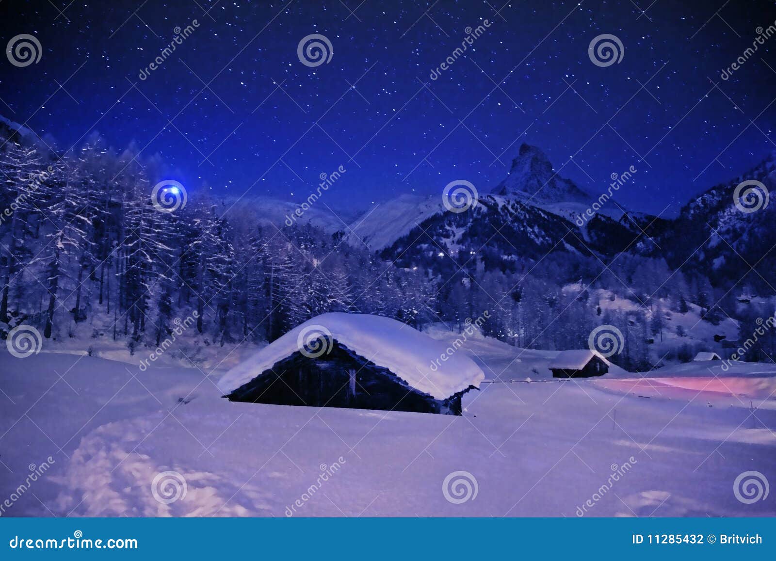 Christmas night in Alps stock photo. Image of icicles - 11285432