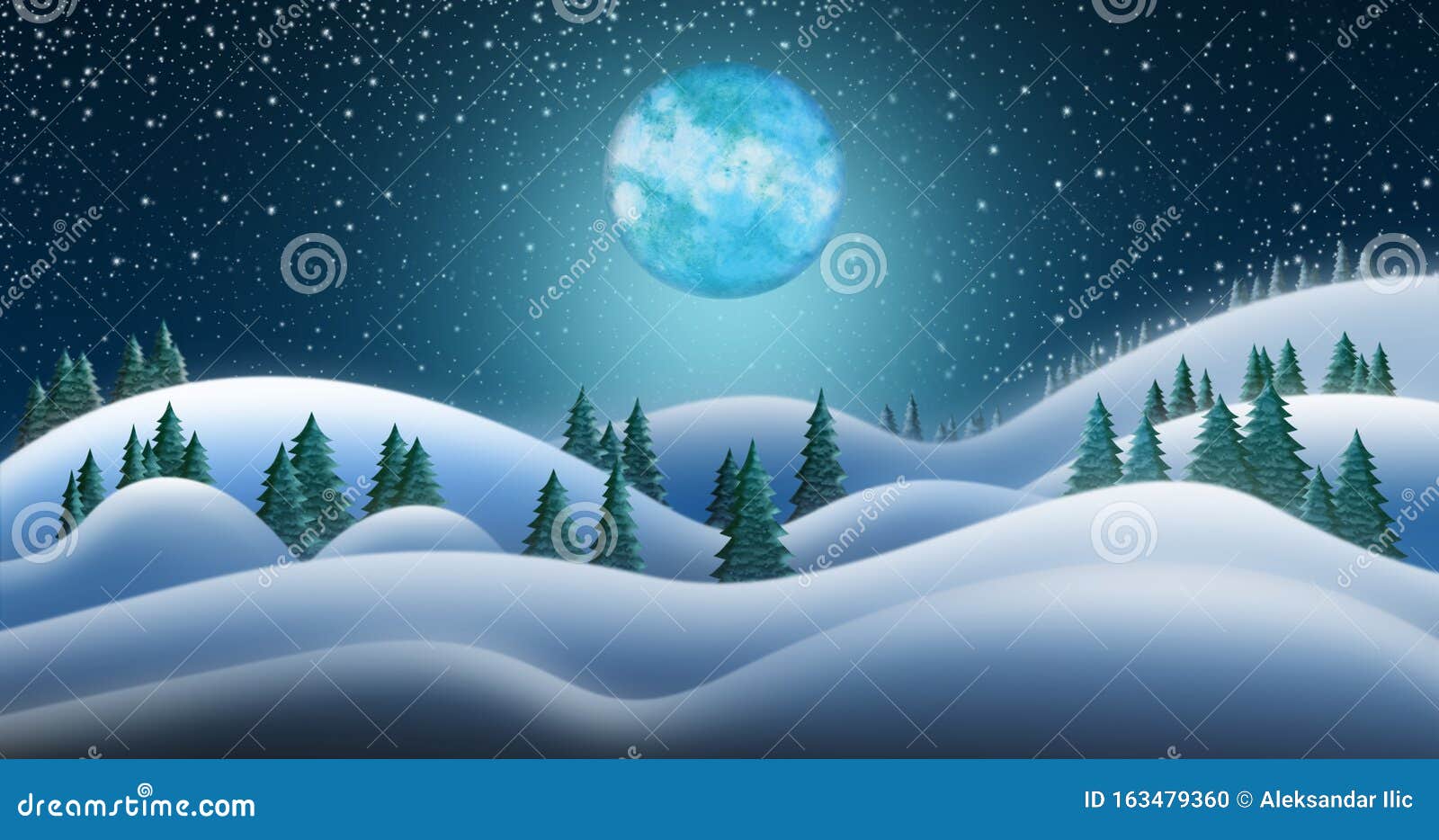 Christmas Night and the Snow Fields of North Pole with Full Moon Stock ...