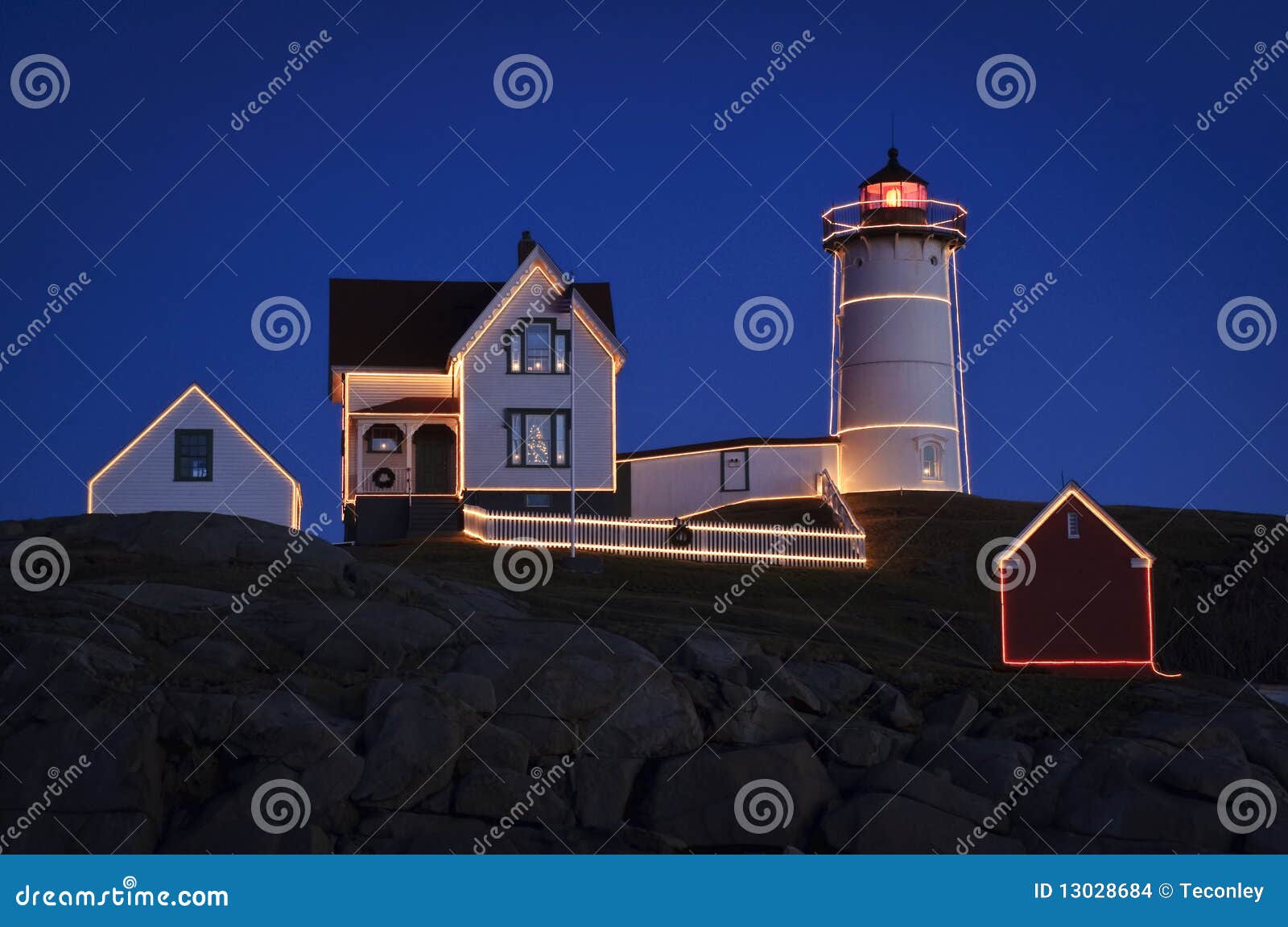 Christmas at Nubble Lighthouse Stock Photo - Image of lighthouse ...