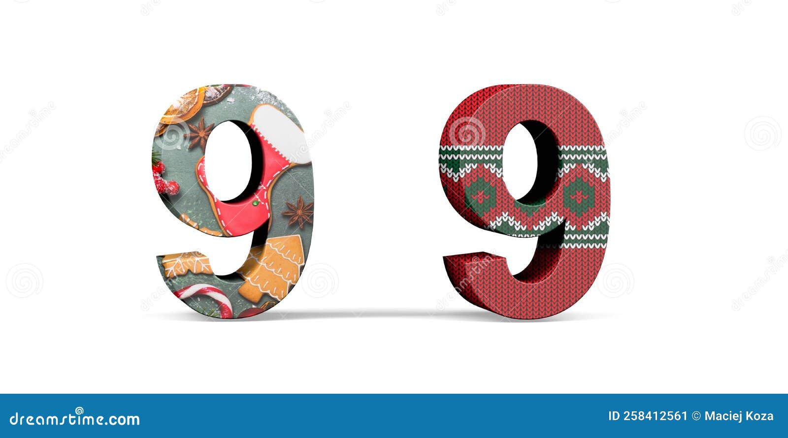 Christmas Number 9 - Three Dimensional 9 Number with Textures with ...