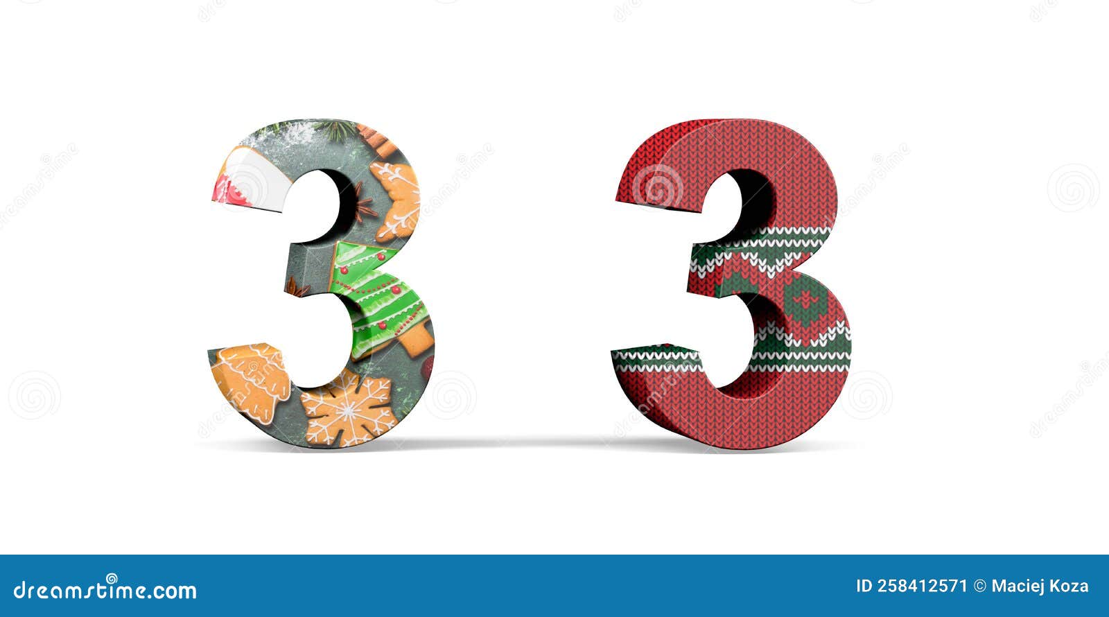 Christmas Number 3 - Three Dimensional 3 Number with Textures with ...