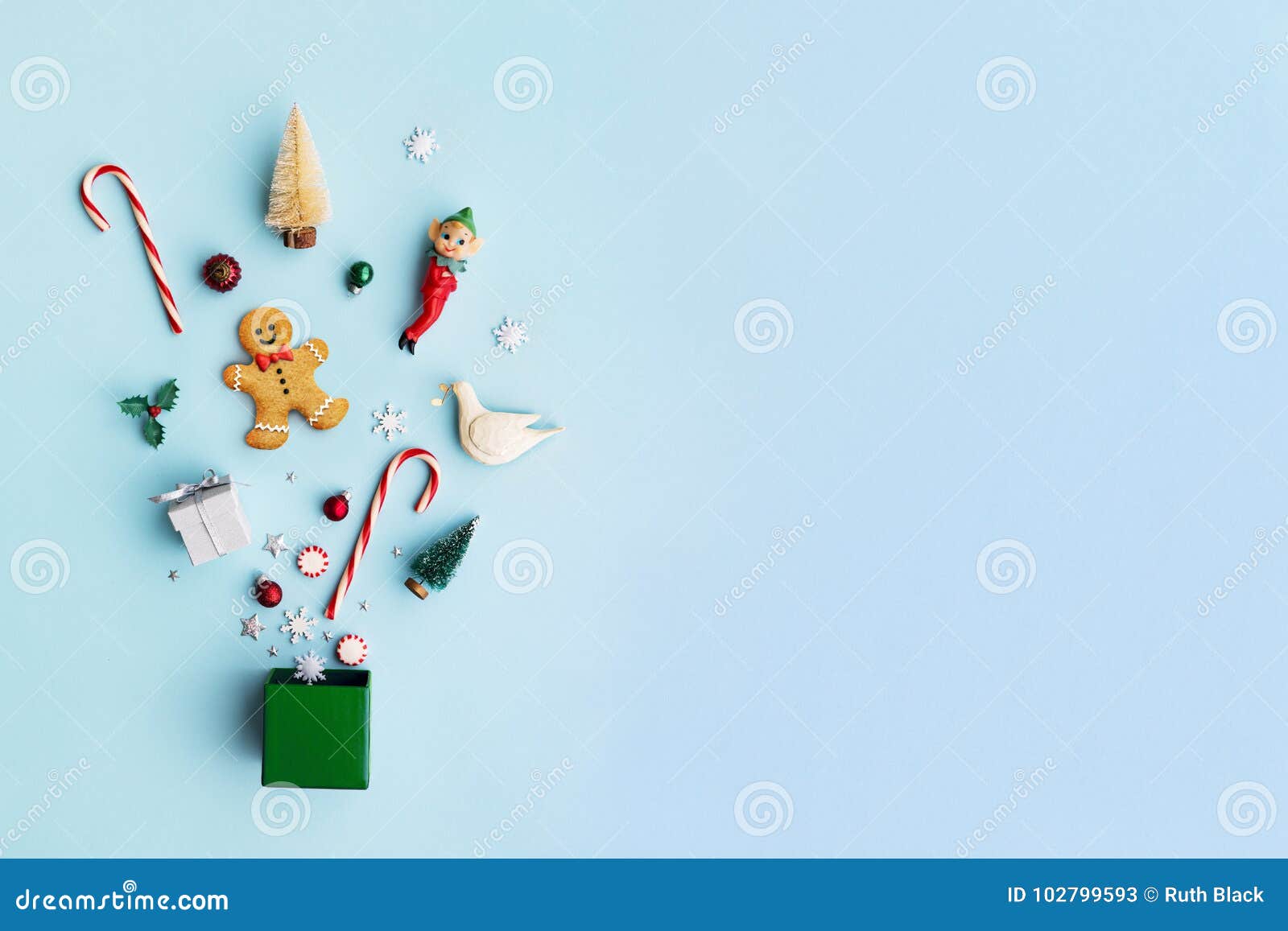 Christmas Objects in a Gift Box Stock Image - Image of blue ...