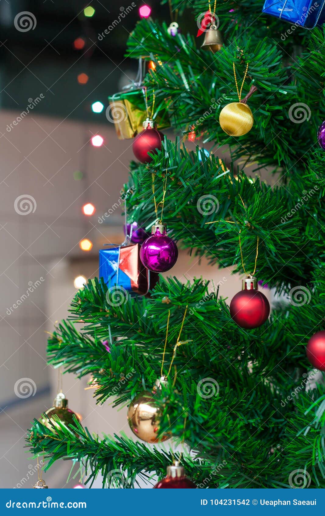 Christmas Ornaments Hanging on Christmas Tree. Stock Photo - Image of ...