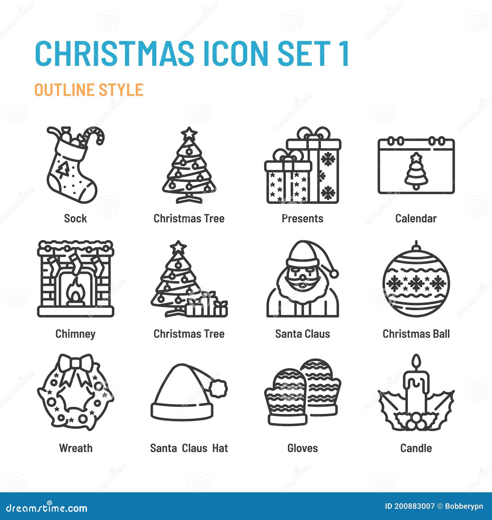 Christmas in Outline Icon and Symbol Set Stock Vector - Illustration of ...