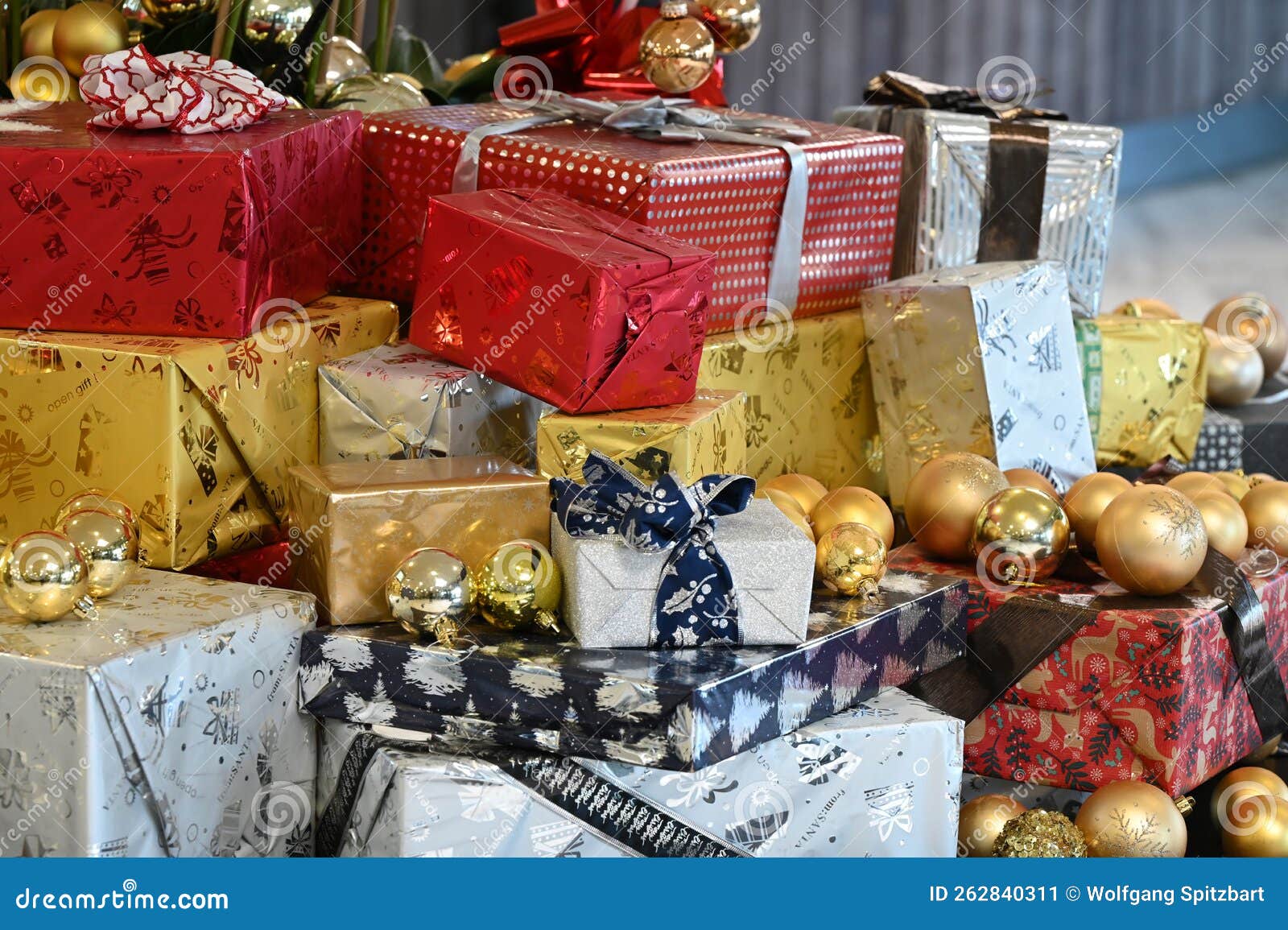 Christmas Parcels and Christmas Decorations on a Table Stock Image ...