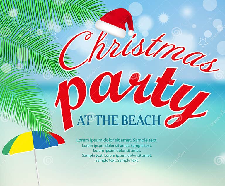Christmas Party At The Beach Poster Or Banner Seashore Landscape With