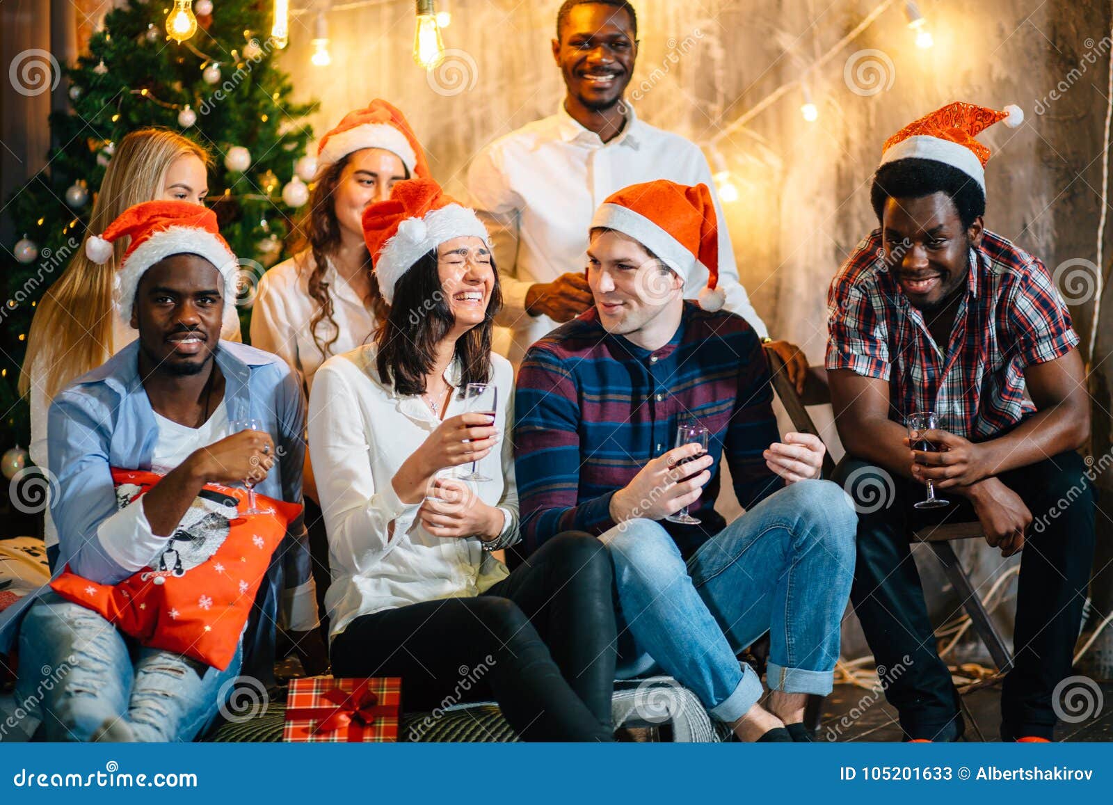 Christmas Party Friends at Having Drink and Fun Stock Image - Image of ...