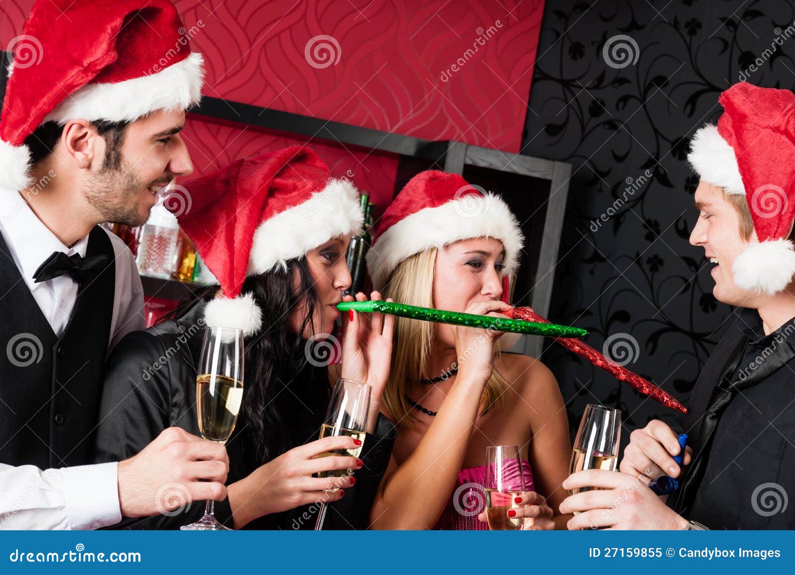 Christmas Party Friends Have Fun at Bar Stock Image - Image of glass ...