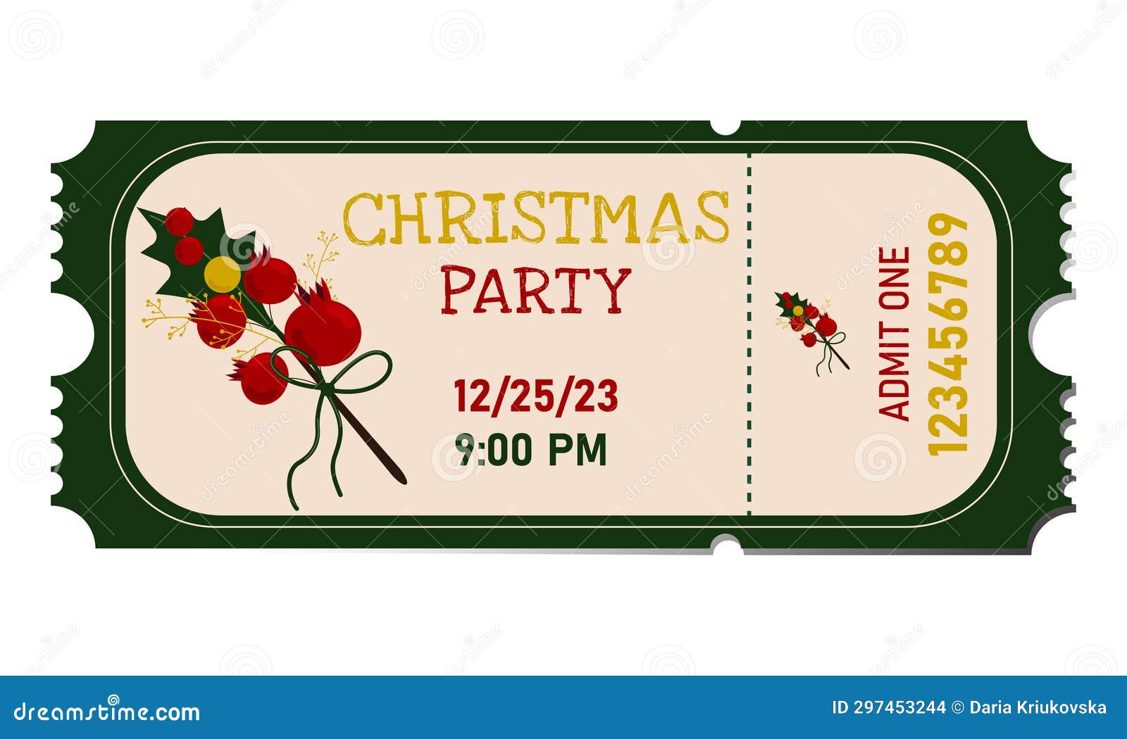 Christmas Party Ticket. Designer Ticket with Christmas Attributes Stock ...