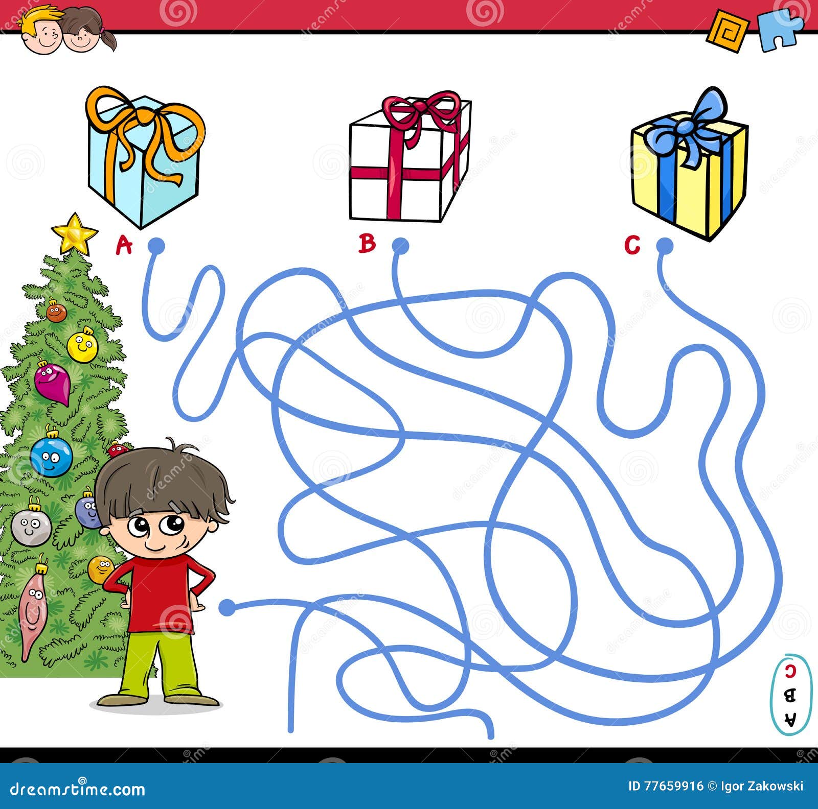Christmas Path Maze Activity Stock Vector - Illustration of present ...
