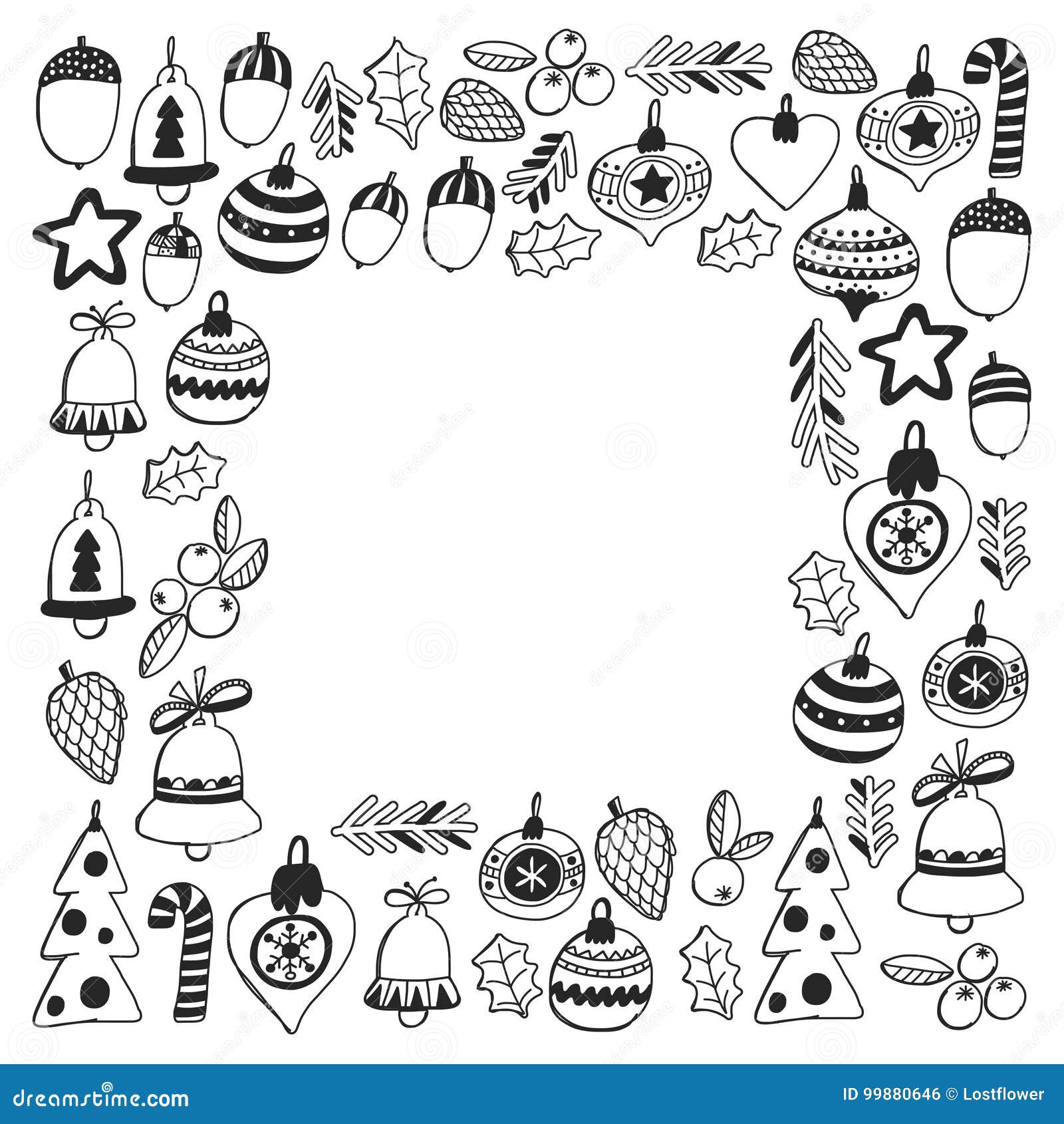 Christmas Pattern for Coloring Book Frame Wth Christmas Elements, Balls ...