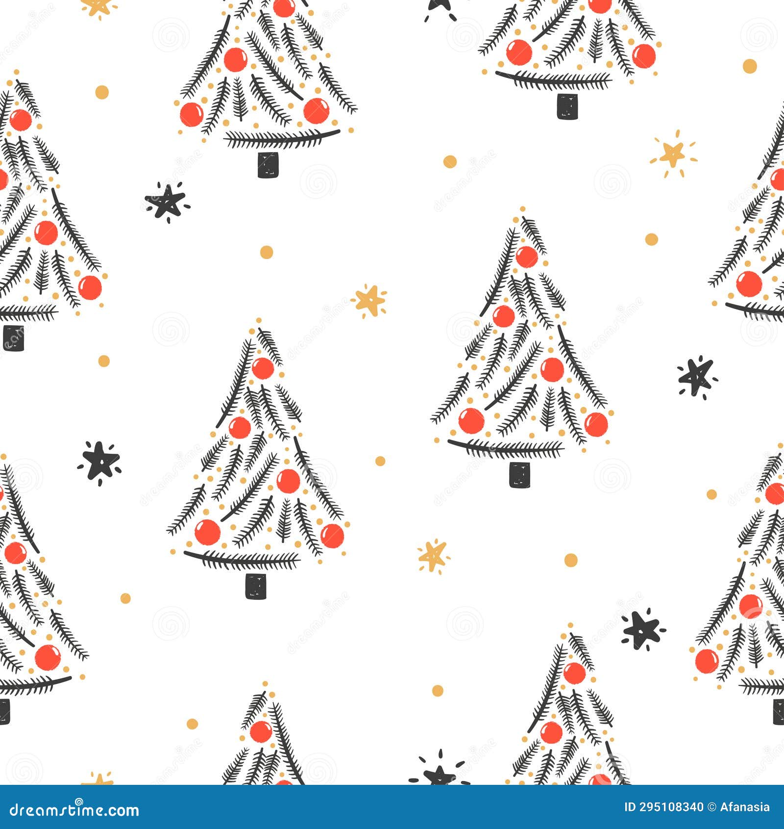 Christmas Pattern with Doodle Abstract Christmas Trees. Seamless Vector ...