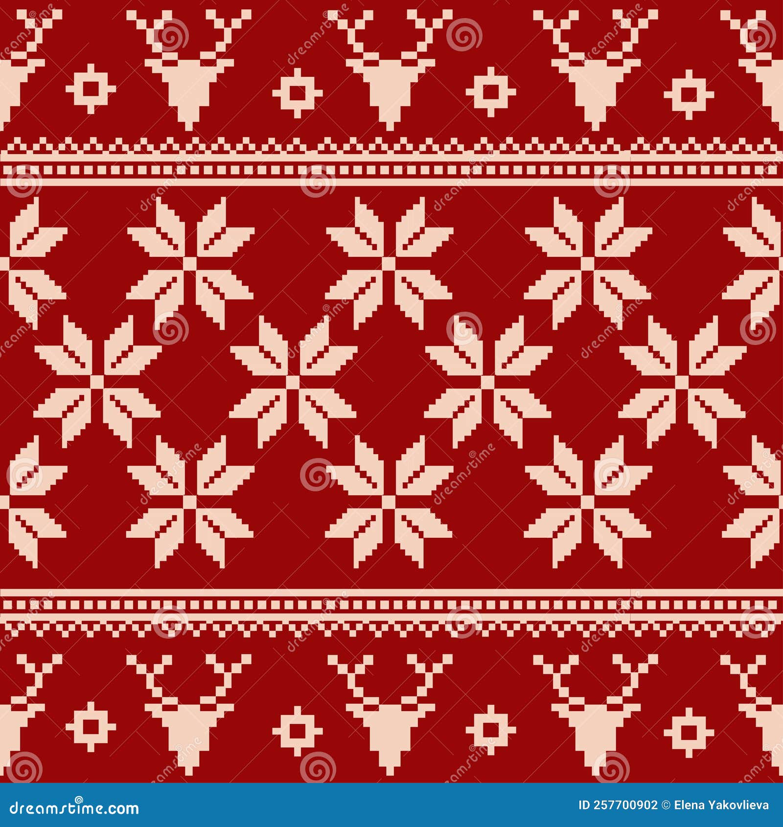 Christmas Pattern with Embroidered Reindeer. Vector Stock Vector ...