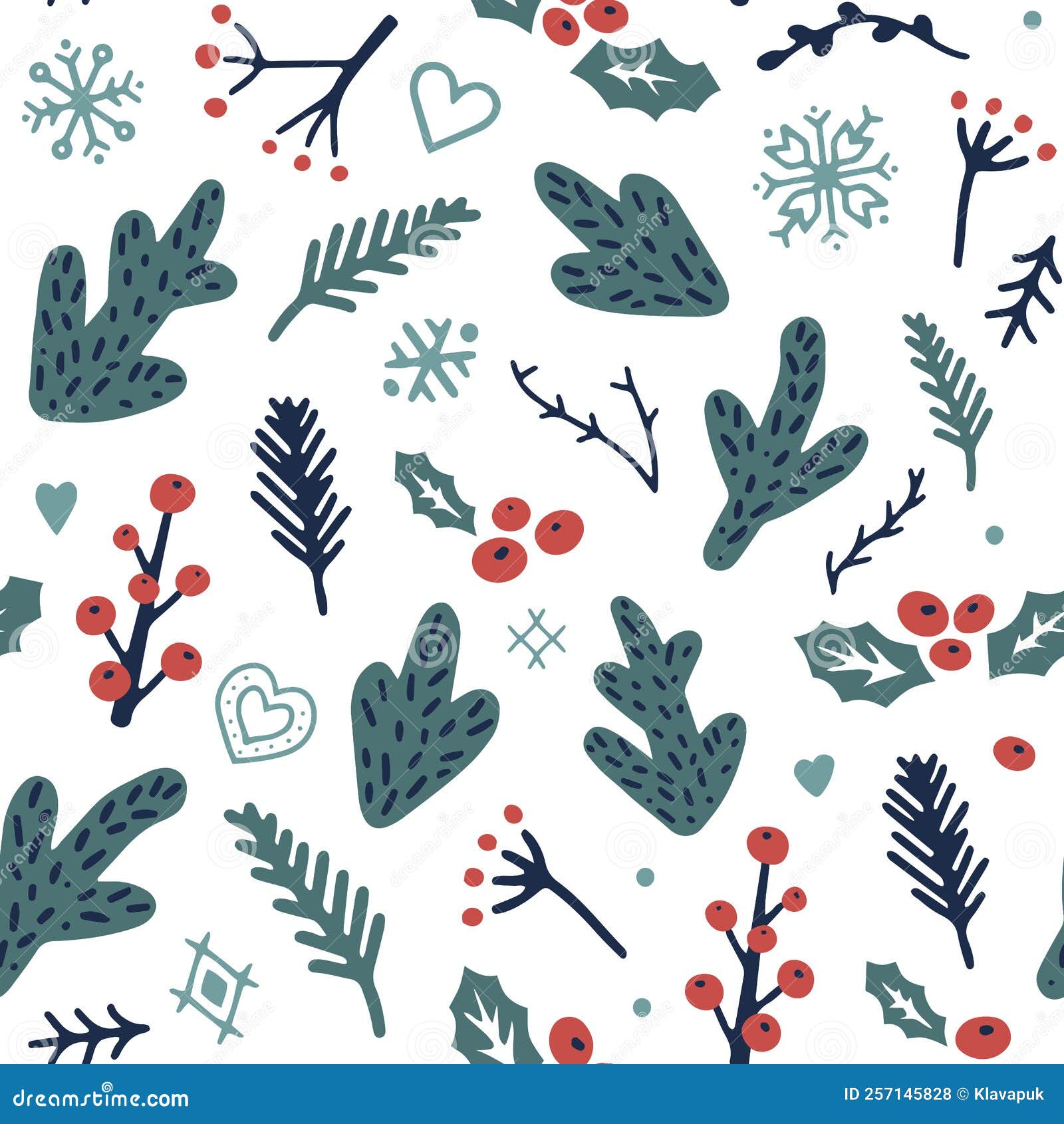 Christmas Pattern with Traditional Plants and Snowflakes Stock Vector ...