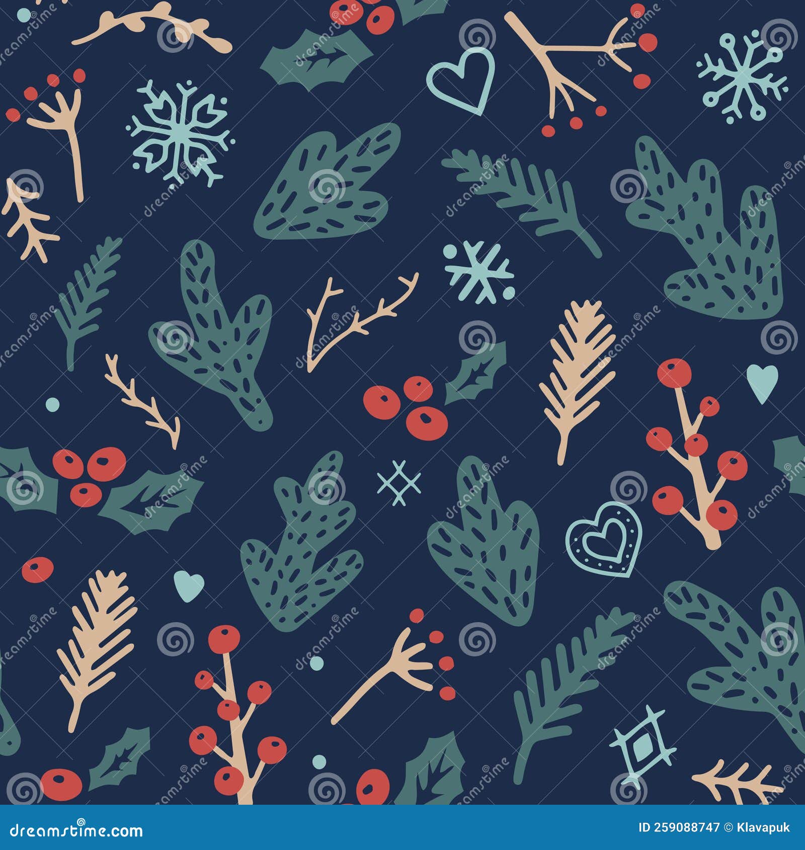 Christmas Pattern with Traditional Plants and Snowflakes Stock Vector ...