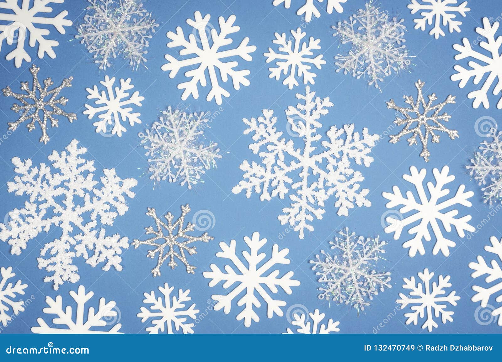 Christmas Pattern White Snowflake on Blue Background. Top View Stock ...