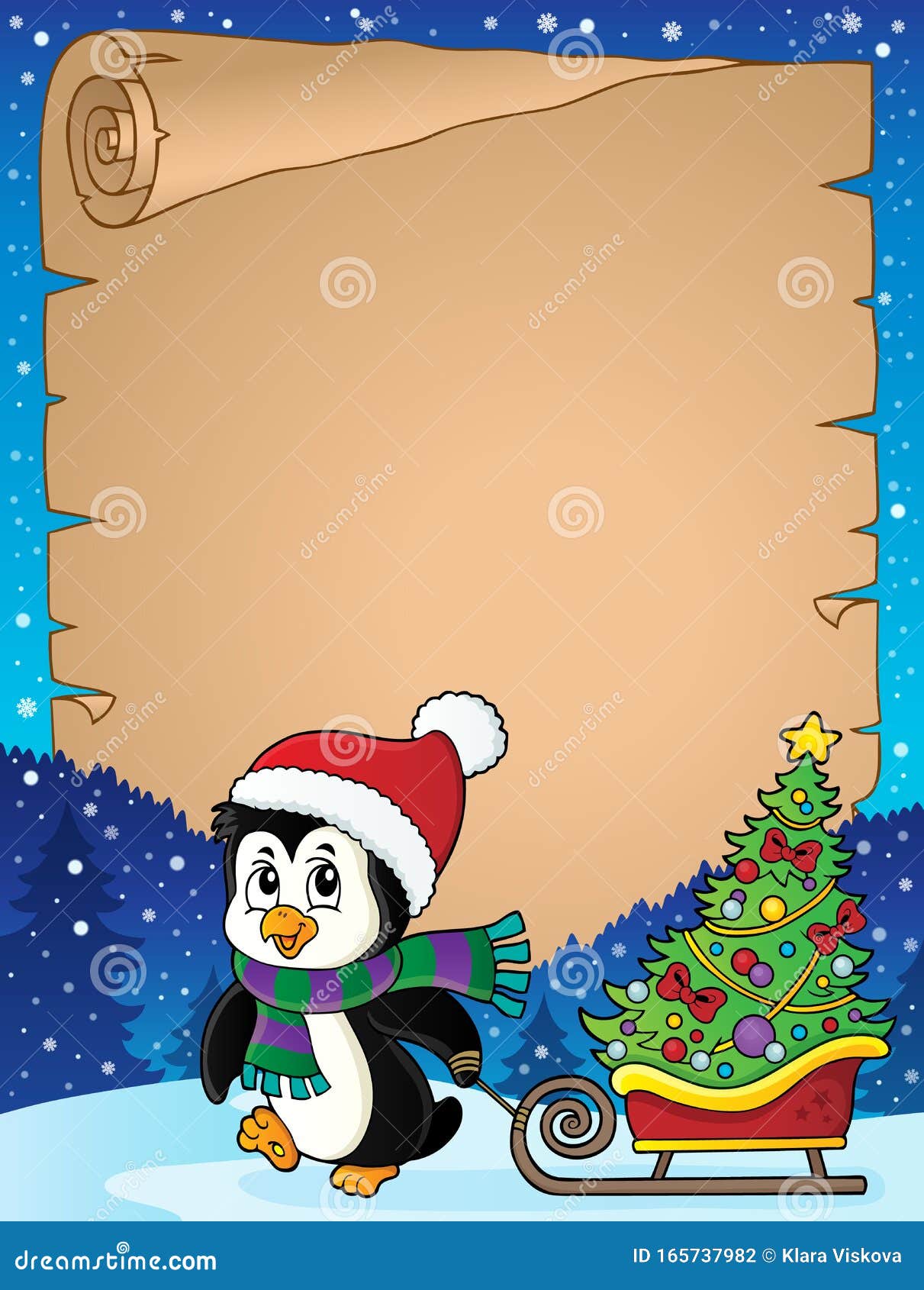 Christmas Penguin and Sledge Parchment 1 Stock Vector - Illustration of ...