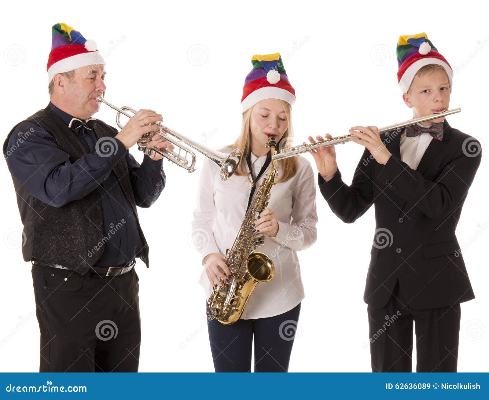 Christmas People Play Music Stock Image - Image of trumpet, isolated ...