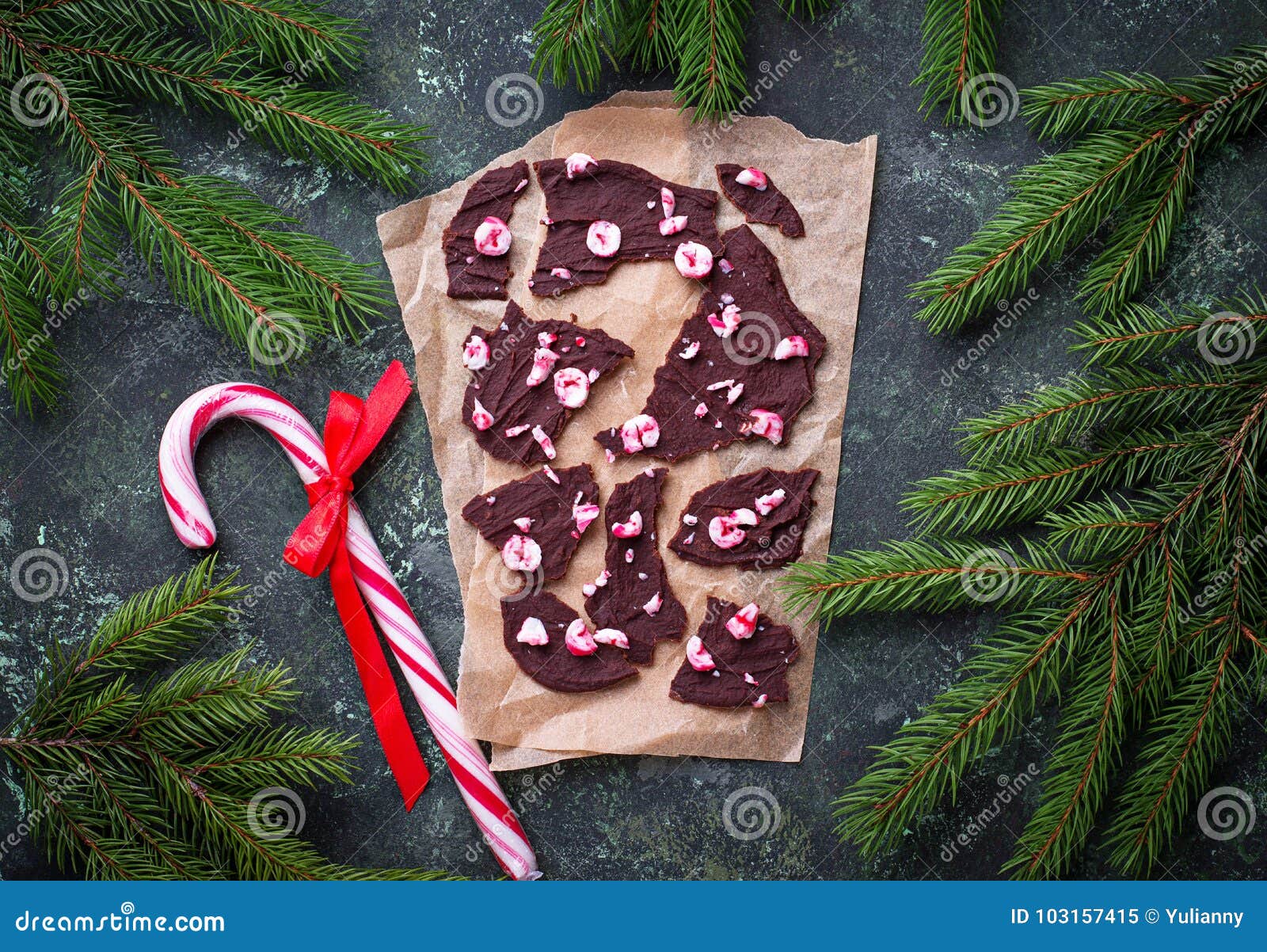 Christmas Peppermint Chocolate Bark with Candy Cane Chips. Stock Image ...