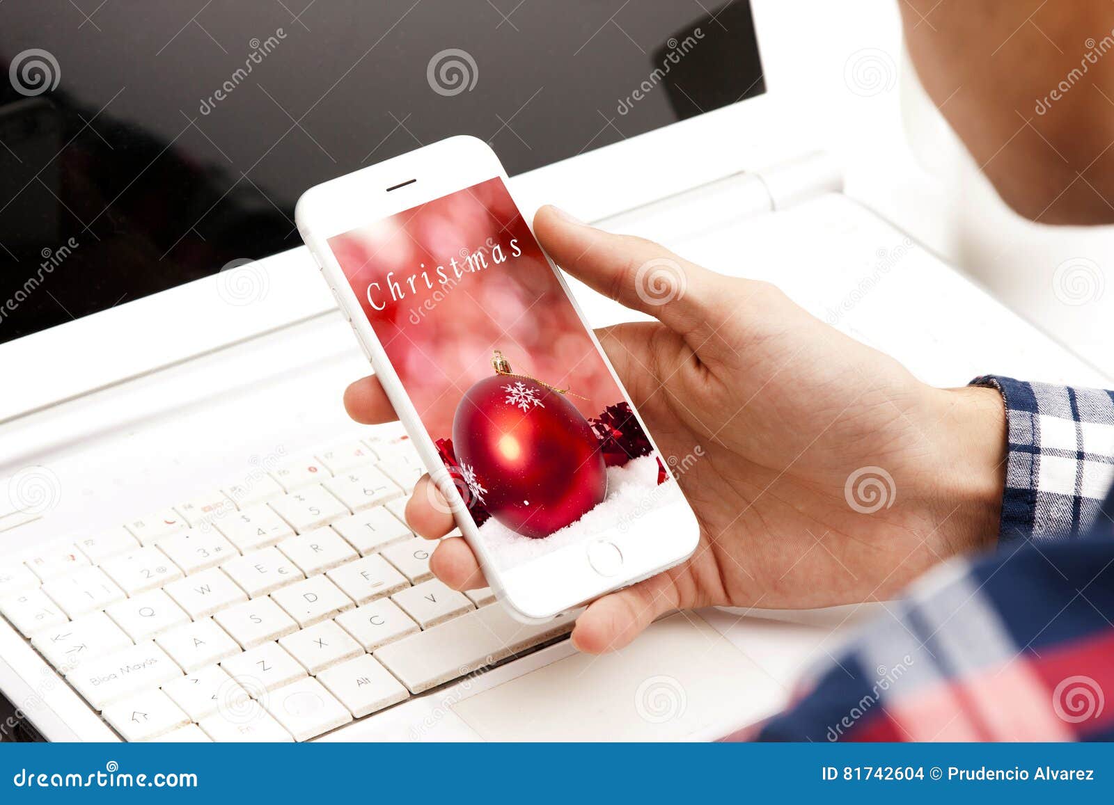 Christmas in the phone stock photo. Image of holding - 81742604