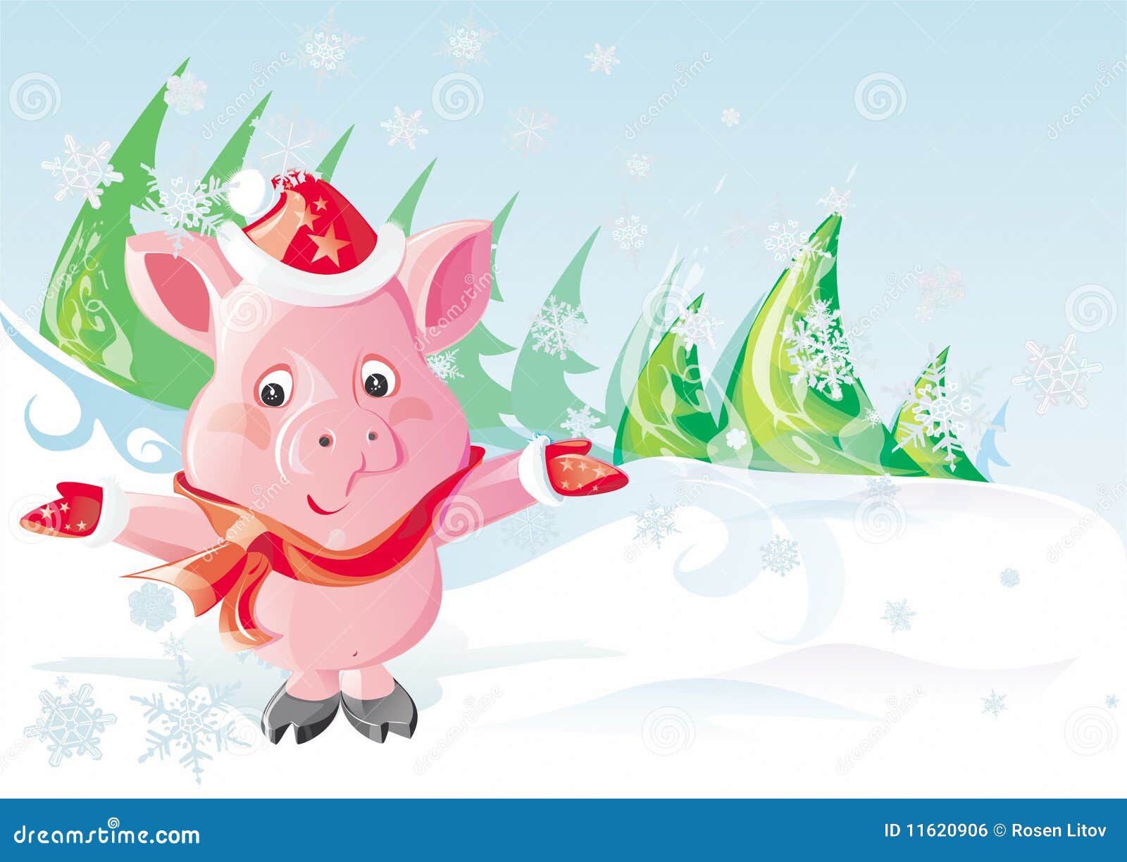 Christmas Pig stock vector. Illustration of animal, snow - 11620906