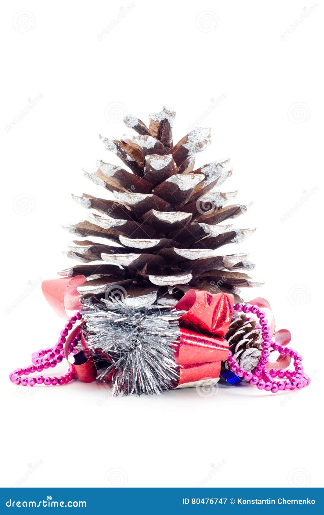 Christmas Pine Cone with Gifts and Gift Bow. Stock Image - Image of ...